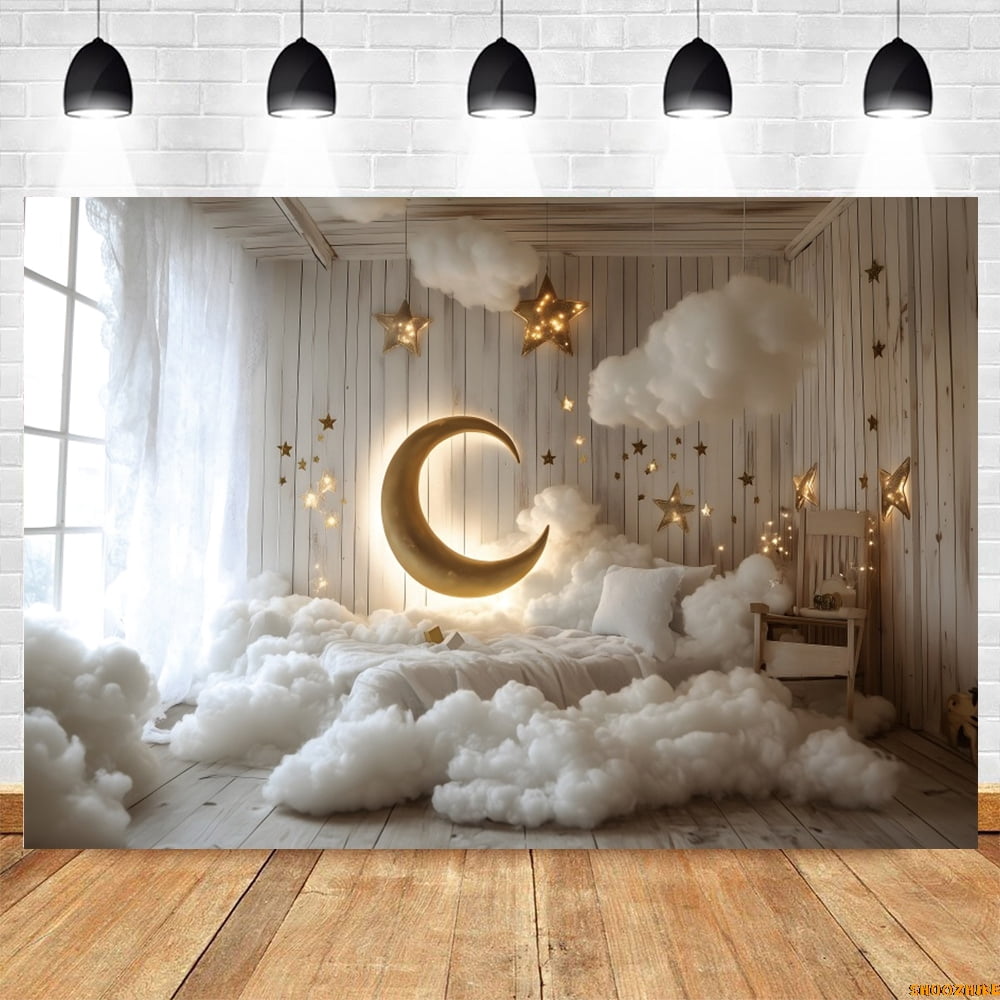 Newborn Baby Shower Backdrop r Moon Star Clouds Baby 1st Birthday Party ...
