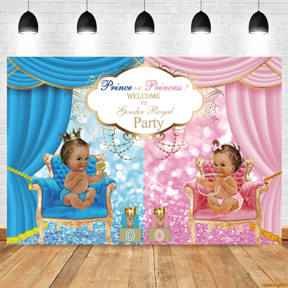 Newborn Baby Shower Birthday Backdrop Boy And Girl Twins ss Crown Blue ...