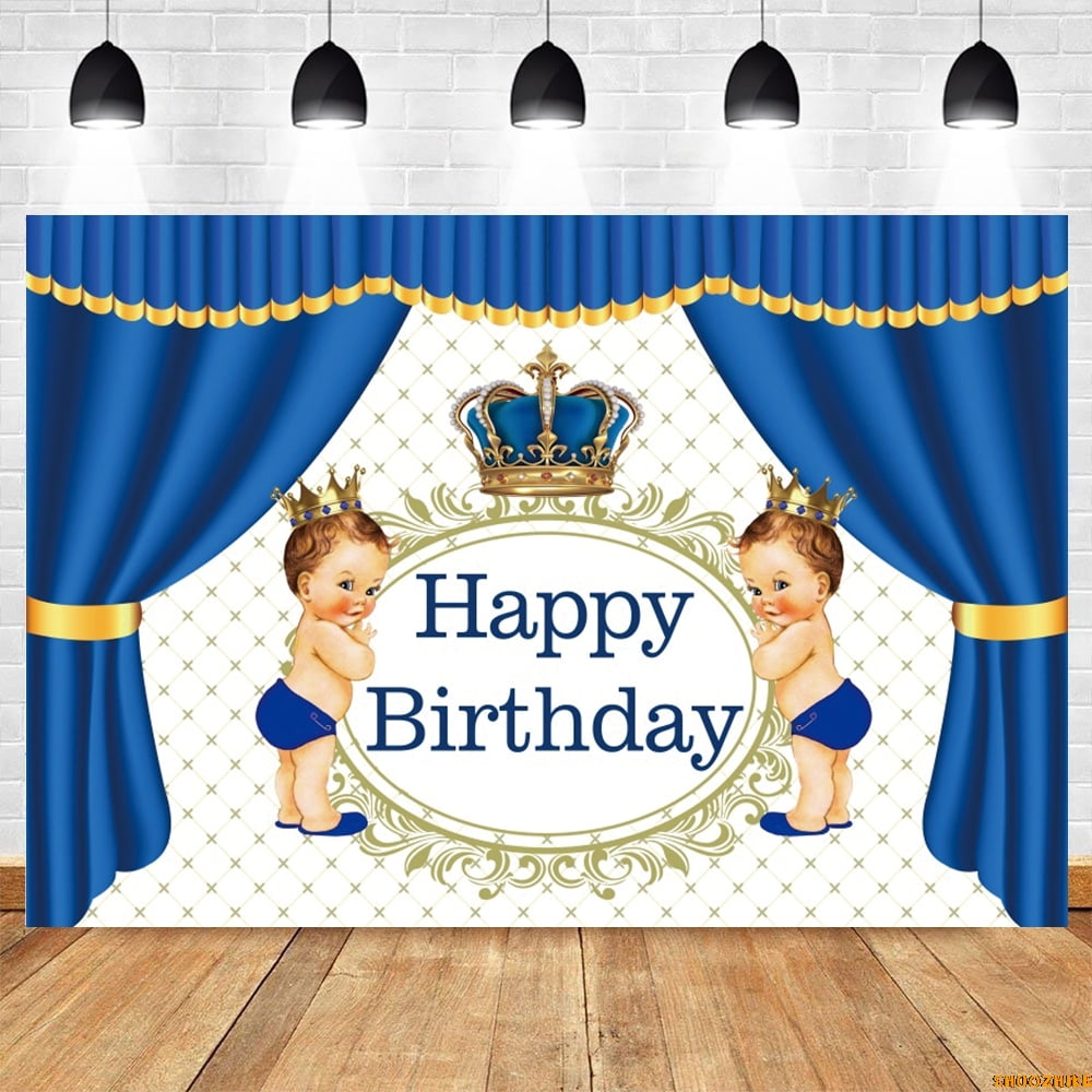 Newborn Baby Shower Birthday Backdrop Boy And Girl Twins ss Crown Blue ...