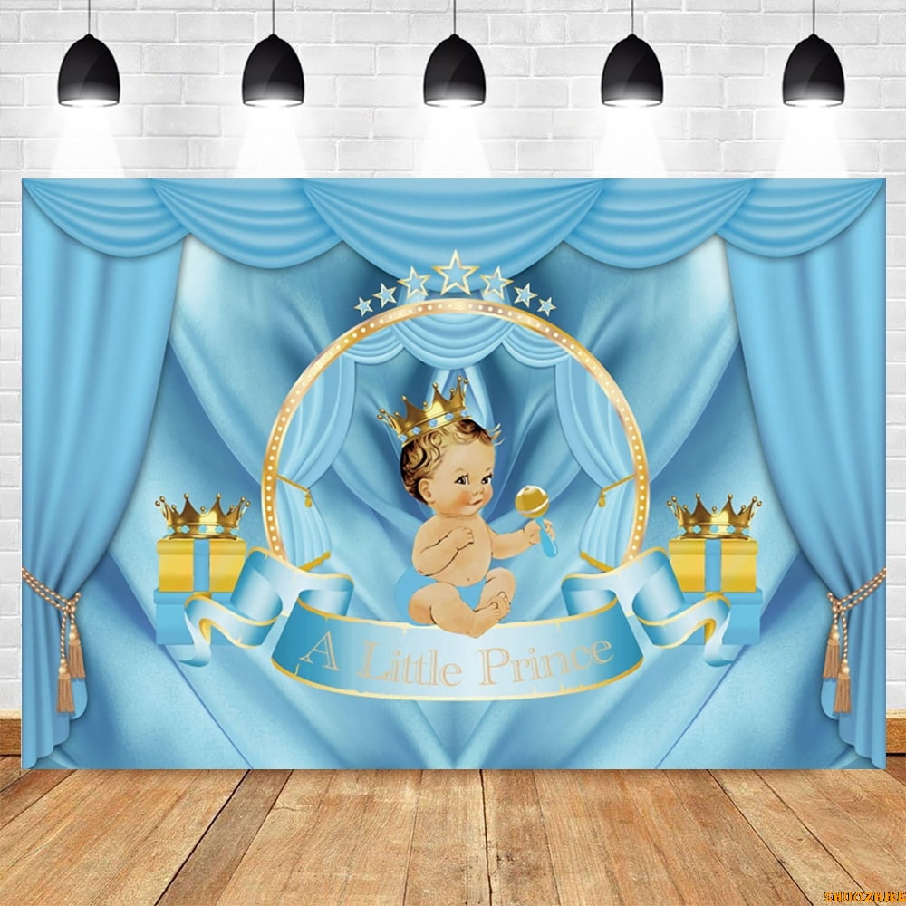 Newborn Baby Shower Birthday Backdrop Boy And Girl Twins ss Crown Blue ...