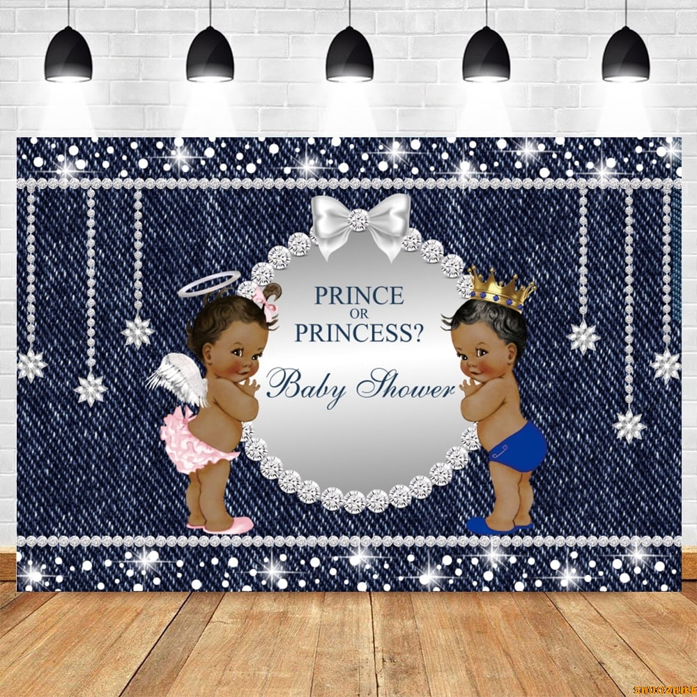 Newborn Baby Shower Birthday Backdrop Boy And Girl Twins ss Crown Blue ...