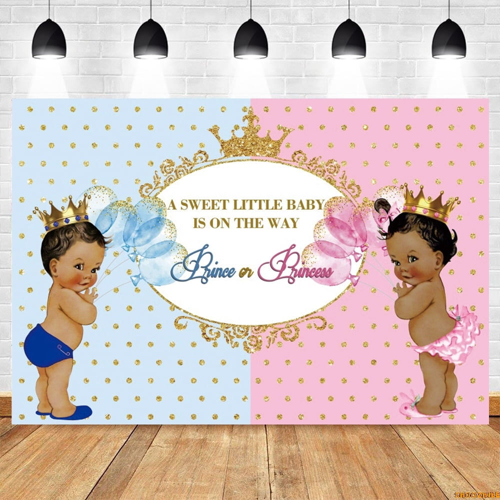 Newborn Baby Shower Birthday Backdrop Boy And Girl Twins ss Crown Blue ...