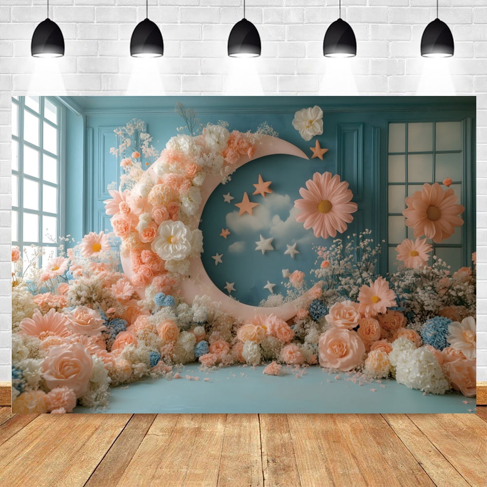 Newborn Baby Shower Portrait Photography Backdrops Moon Flowers Girl ...