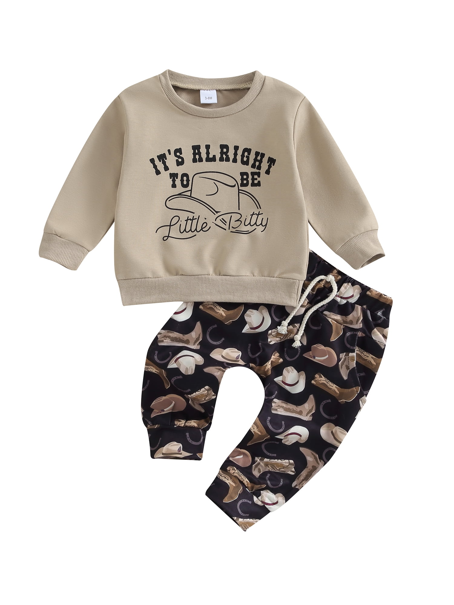 Newborn Baby Western Clothes Cow Print Sweatshirt Pullover Top Jogger Pants Set Infant Boy Girl ...
