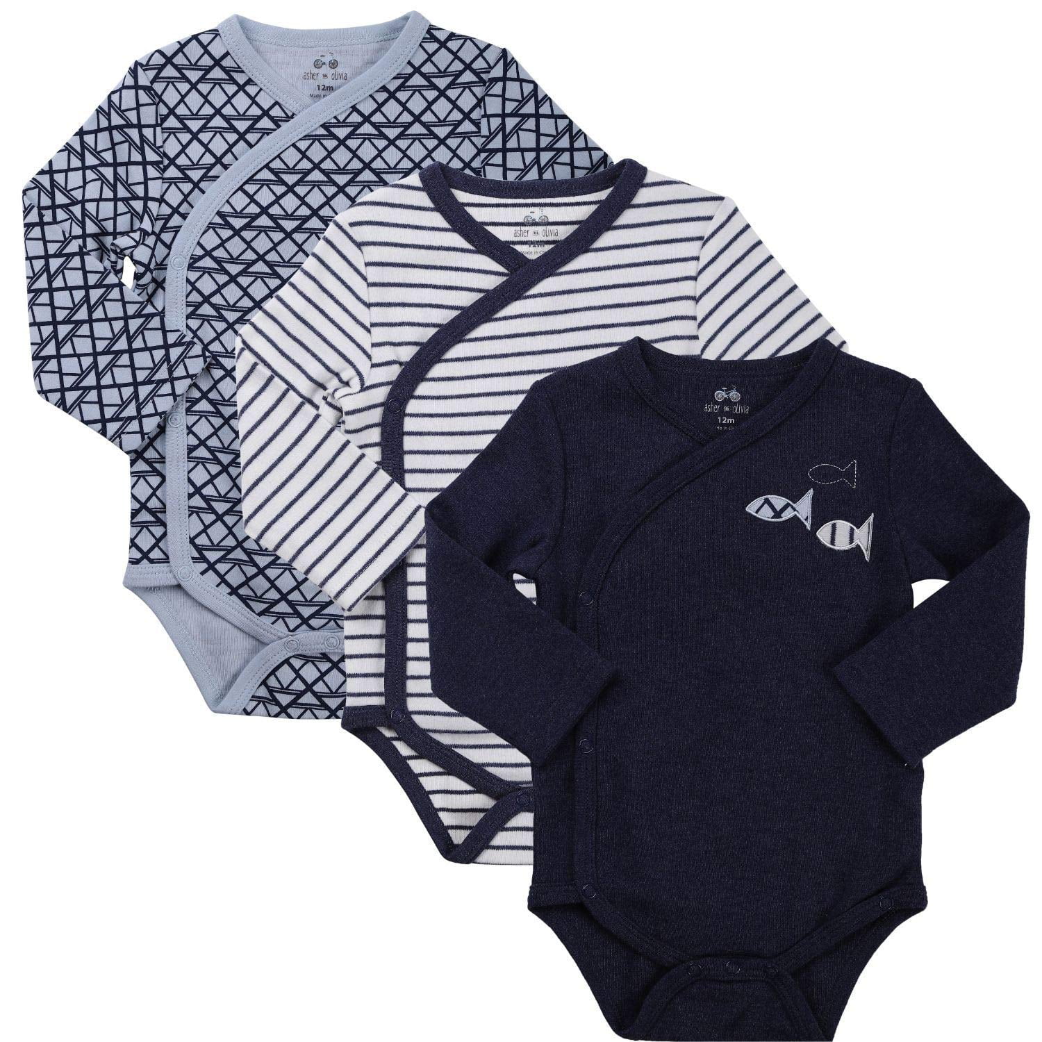 Asher & Olivia Newborn Baby Boy's Kimono Side Snap Onesies, 3-6 Months ...
