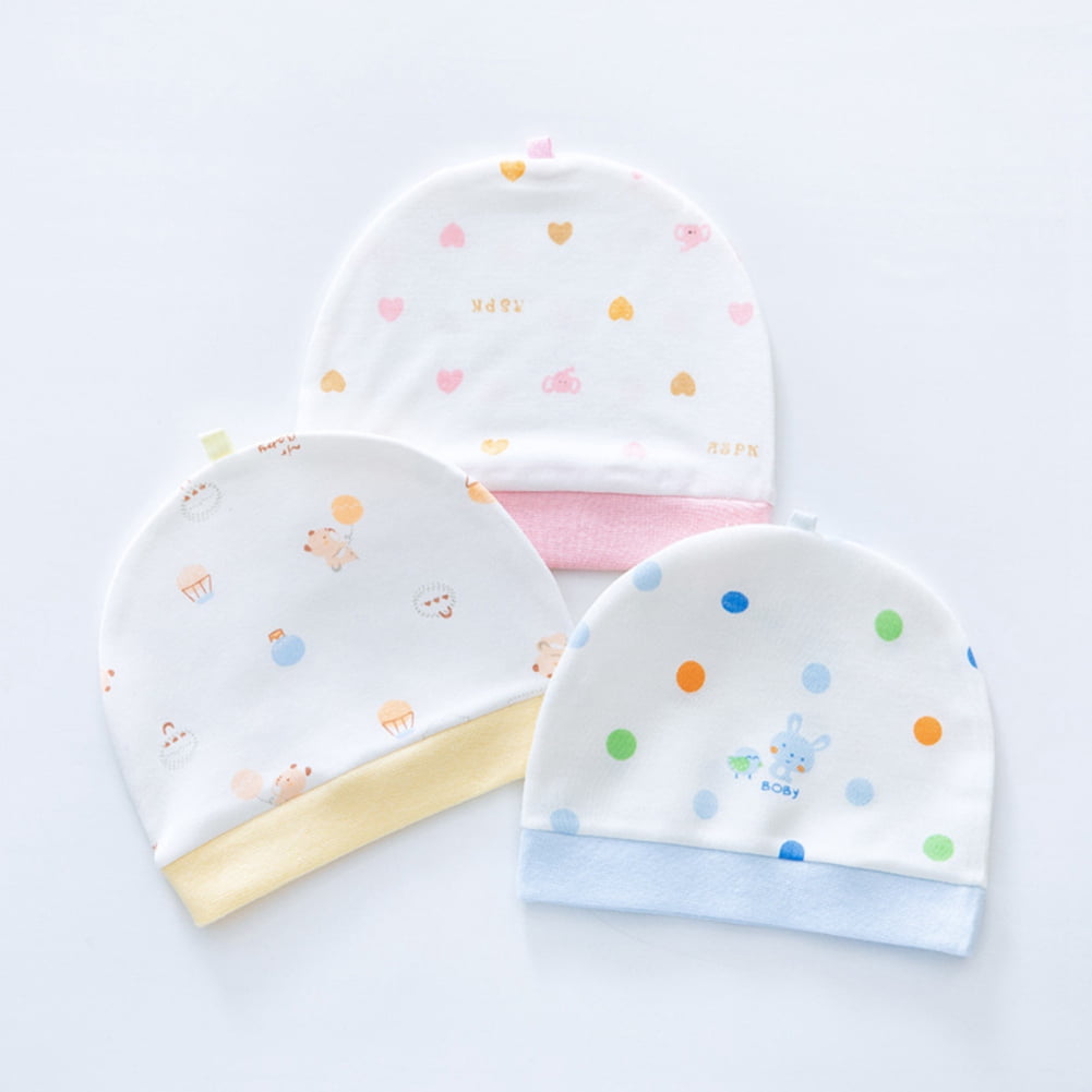 Newborn Cotton Hats Print Cartoon Preemie Baby Hats Bear Ears Beanies ...