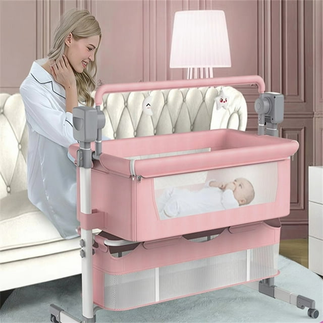 Newborn Cribs with Bluetooth Music Infant Bedside Bed Electric Rocking ...
