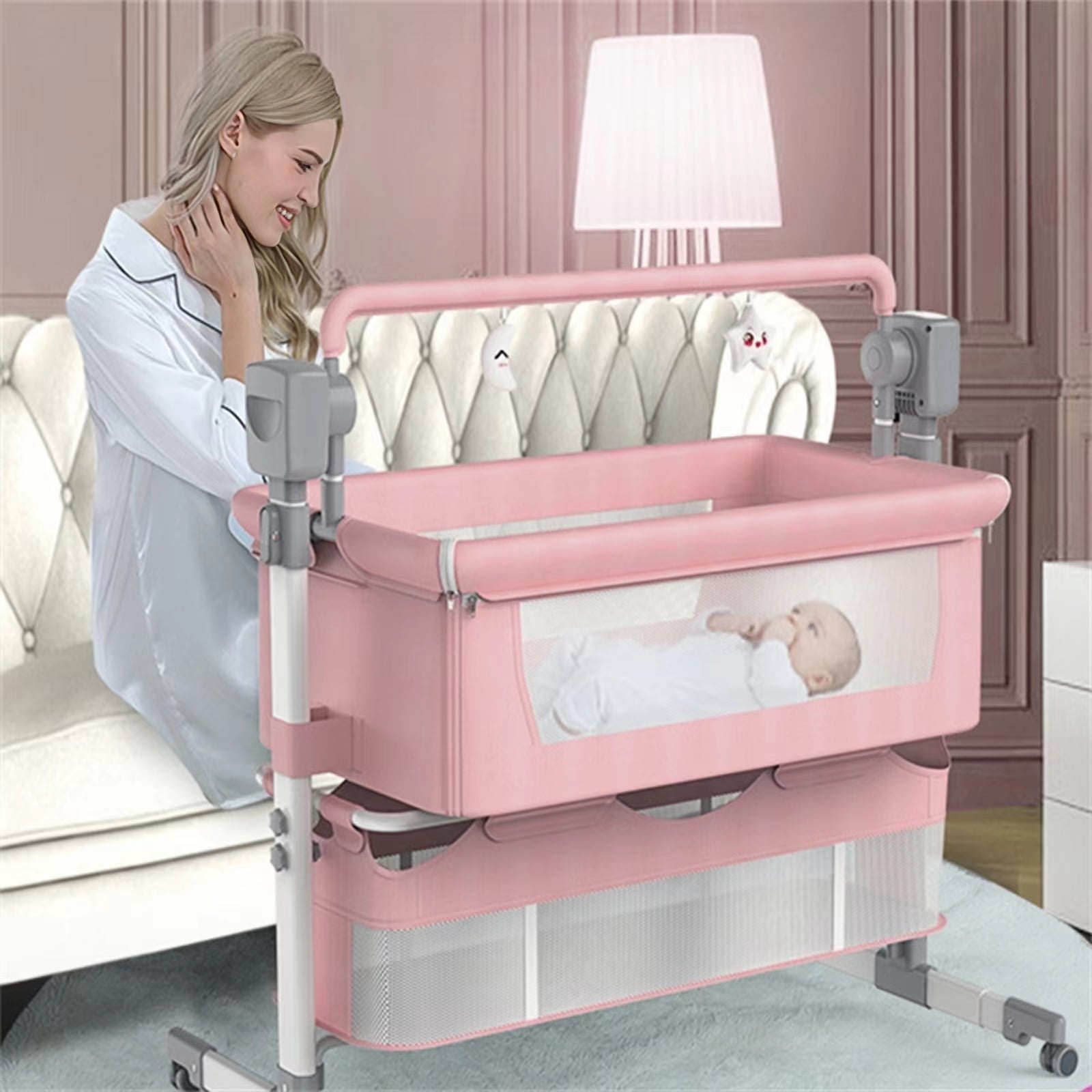 Newborn Cribs with Bluetooth Music Infant Bedside Bed Electric Rocking ...