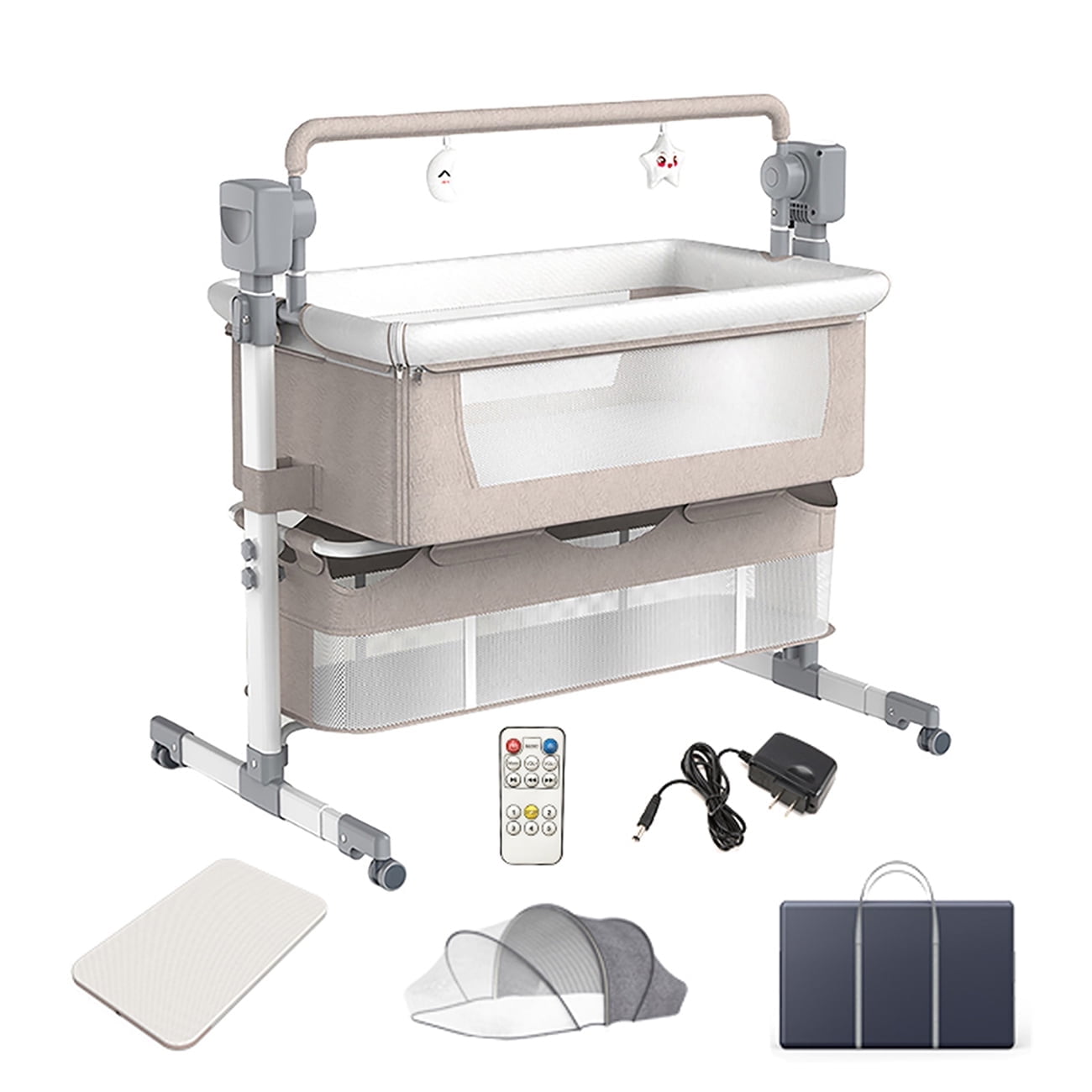 Portable Newborn Crib with Bluetooth Music, Adjustable Height, Electric ...