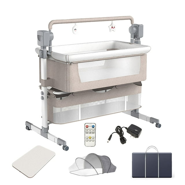 Portable Newborn Crib with Bluetooth Music, Adjustable Height, Electric ...