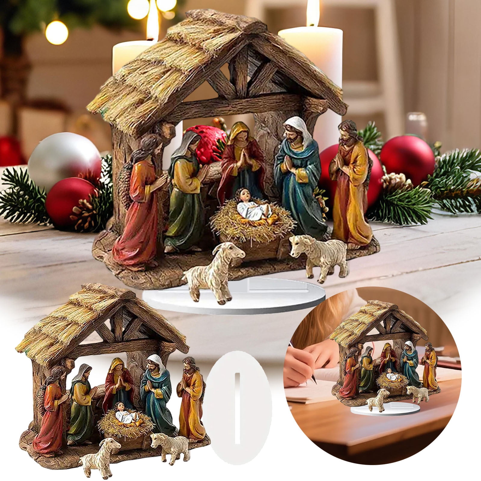 Flat Christmas Scene Desktop Decoration, Elegant 2D Acrylic Nativity ...