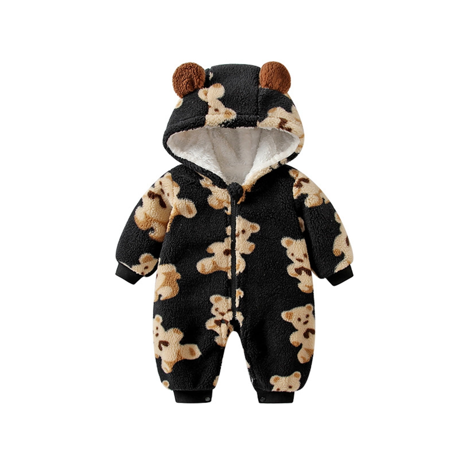 Newborn Fluffy Boy Girl Winter Romper Solid Color Onesie Plush Hooded ...