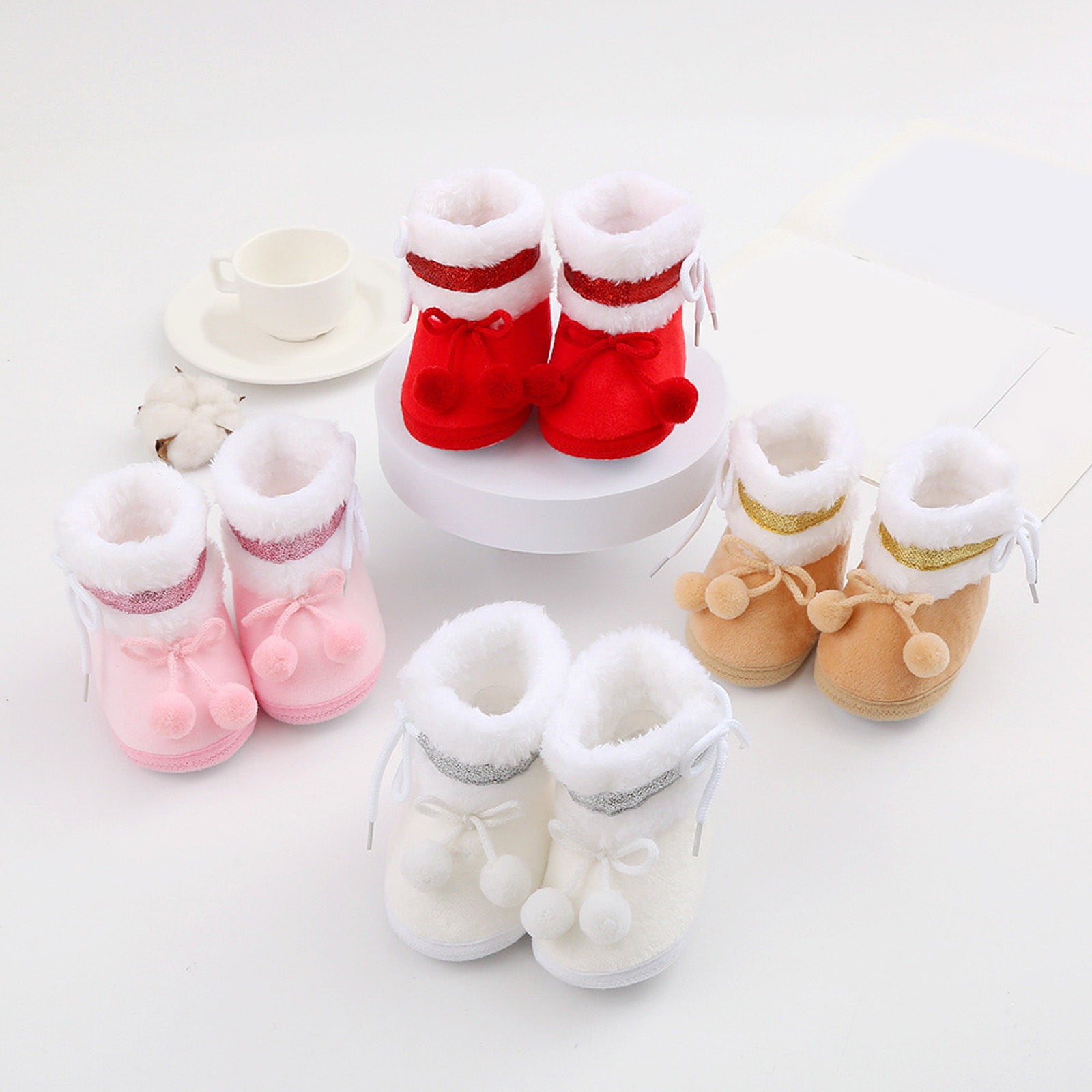Fur Pom-Pom Sock Shoes Boys Girls First Walking Shoes Non Slipper ...