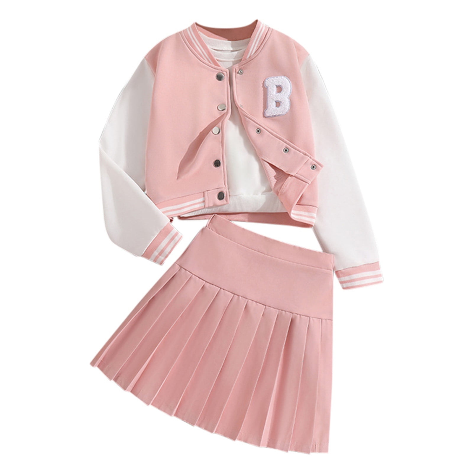 Girl Outfits Kids Girl's Baseball Jacket with Pleated Skirt Set Casual ...