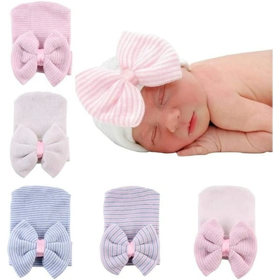 Newborn Hospital Hat Infant Baby Hat Caps with Bow Soft Cute Nursery ...