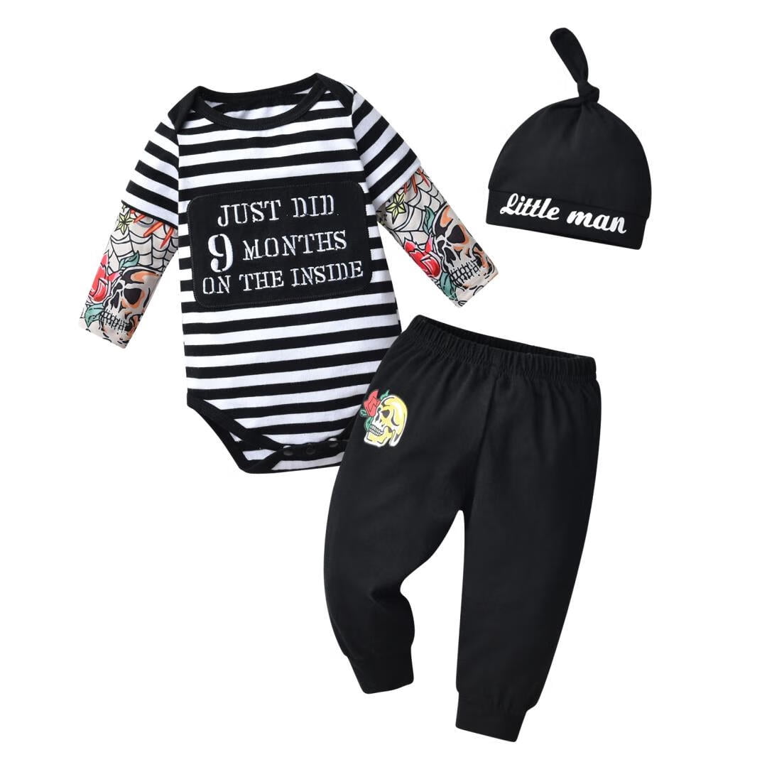 Newborn Infant Baby Boy Clothes Long Sleeve Stripe Letter Print Romper ...
