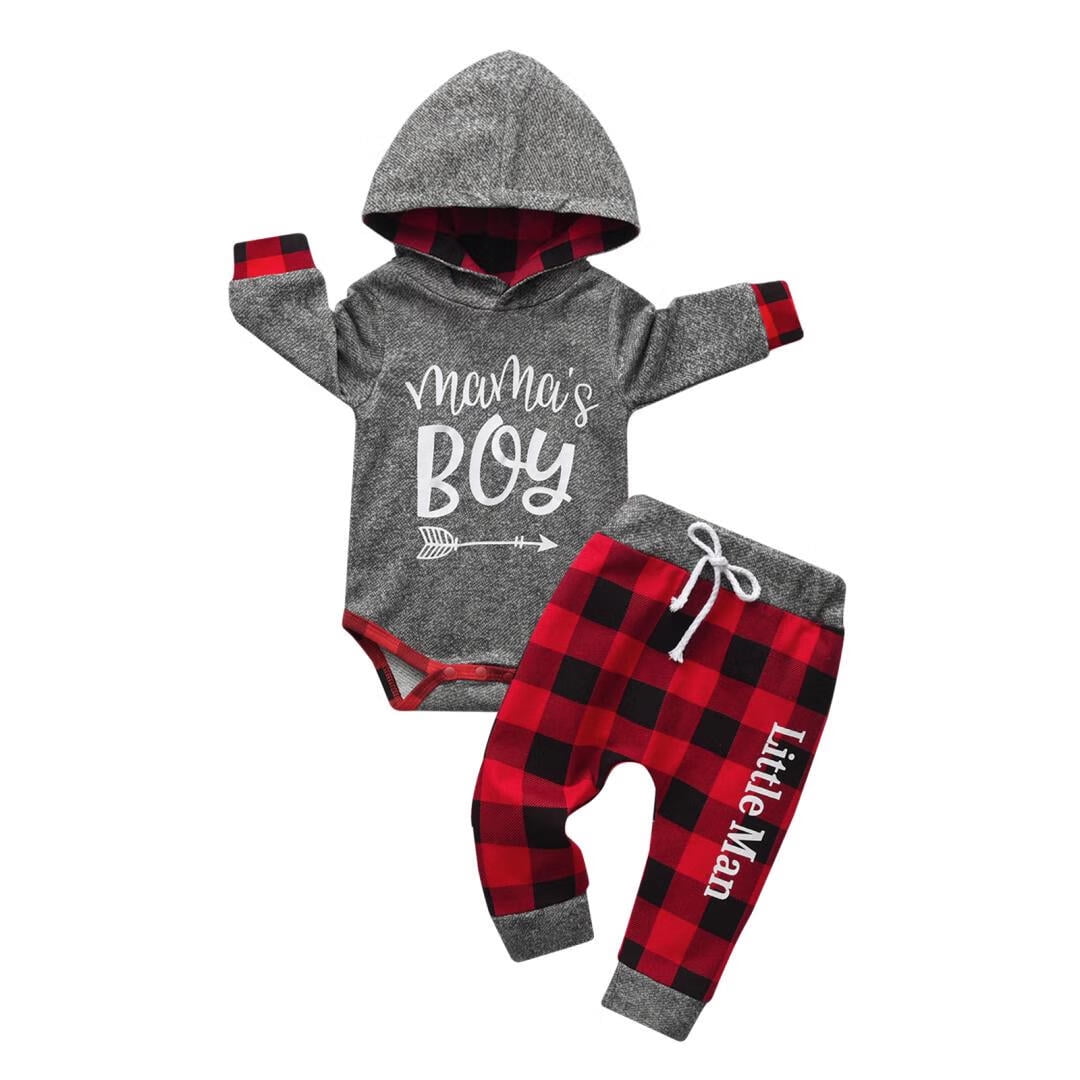 Newborn Infant Baby Boy Clothes Long Sleeve Stripe Romper Hooded Grid ...