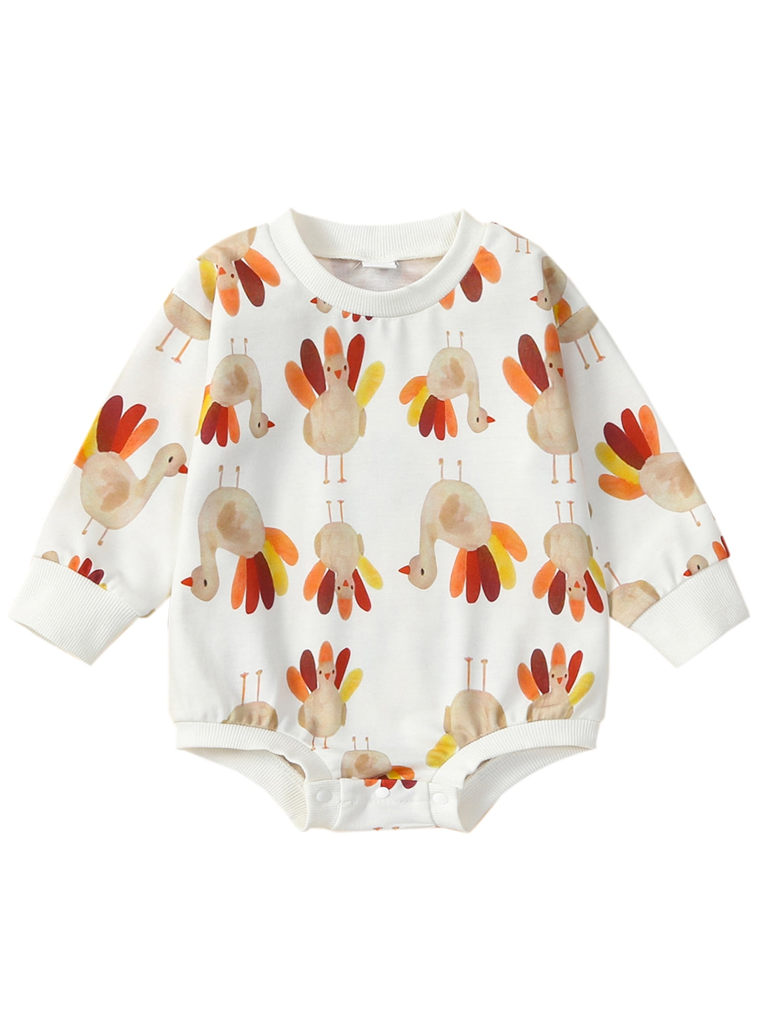 Newborn Infant Baby Boy Girl Thanksgiving Sweatshirt Romper Turkey Print Sweater Onesie Bodysuit ...