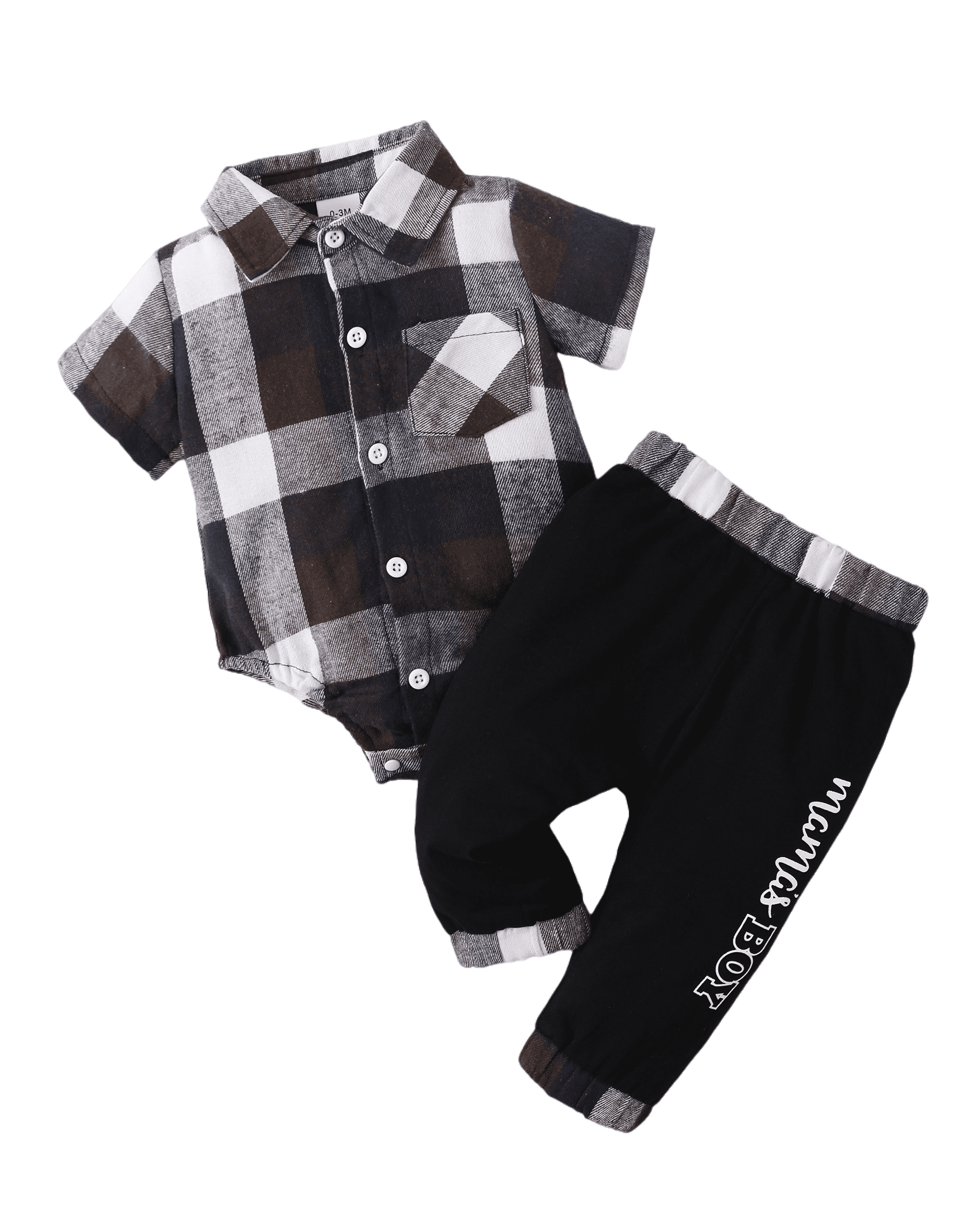 Newborn Infant Baby Boy Plaid Short Sleeve Tops Romper Pants Outfits Set Clothes 3-6 Months ...