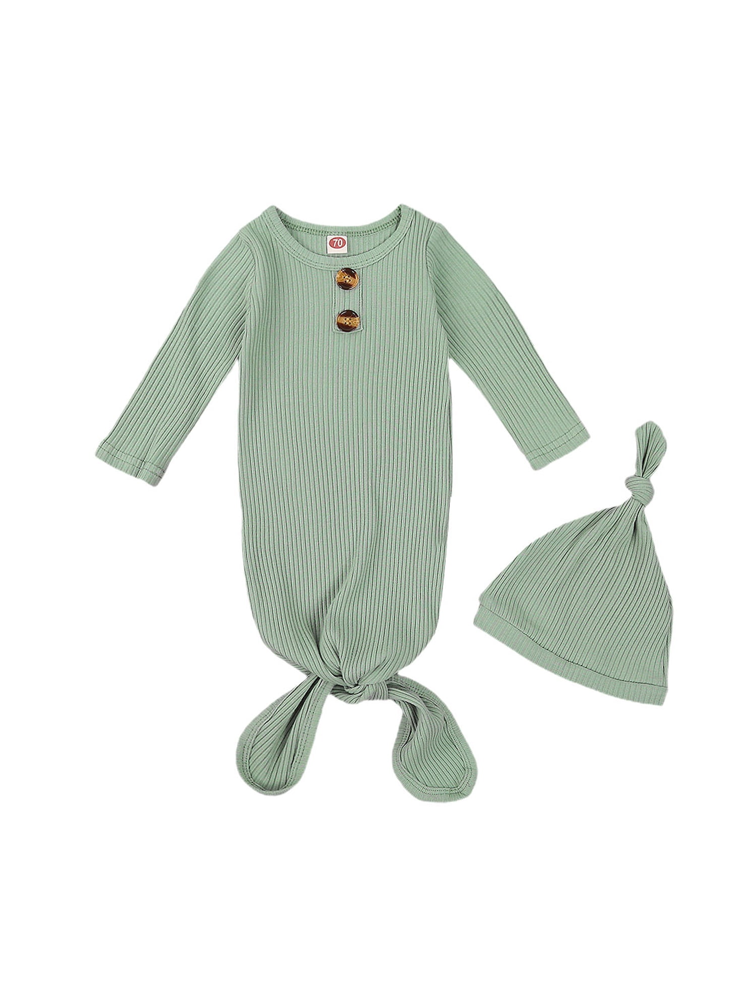 Newborn Infant Baby Girl Boy Knit Sleeper Gown Cotton Knotted Nightgown ...