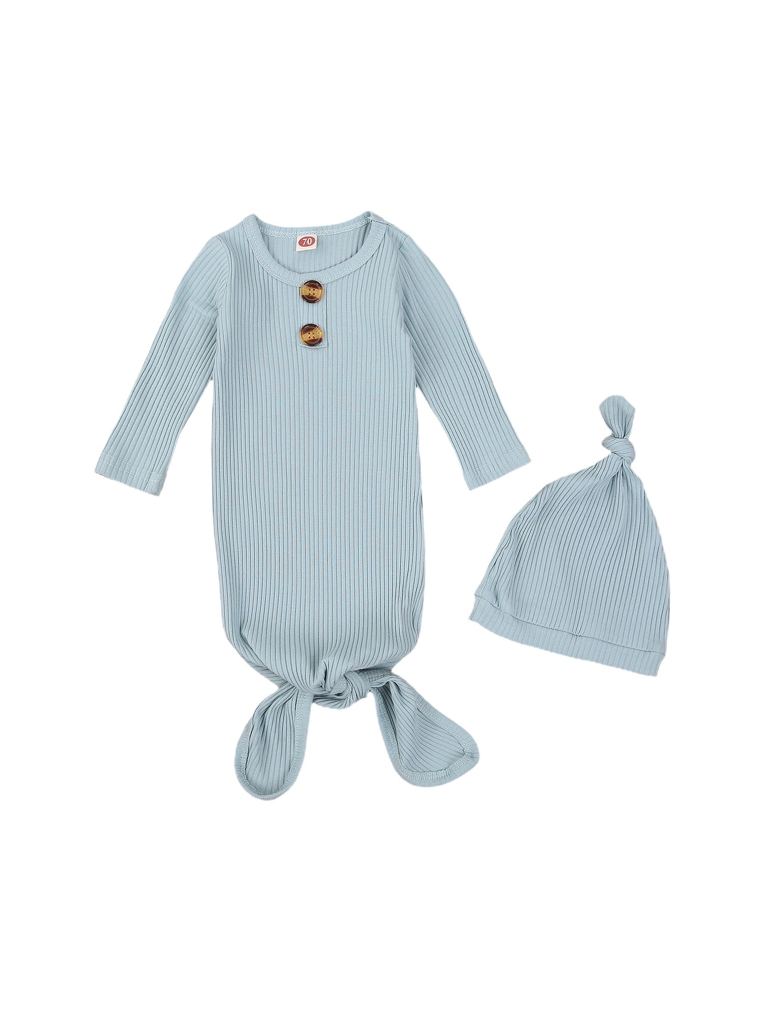 Newborn Infant Baby Girl Boy Knit Sleeper Gown Cotton Knotted Nightgown ...