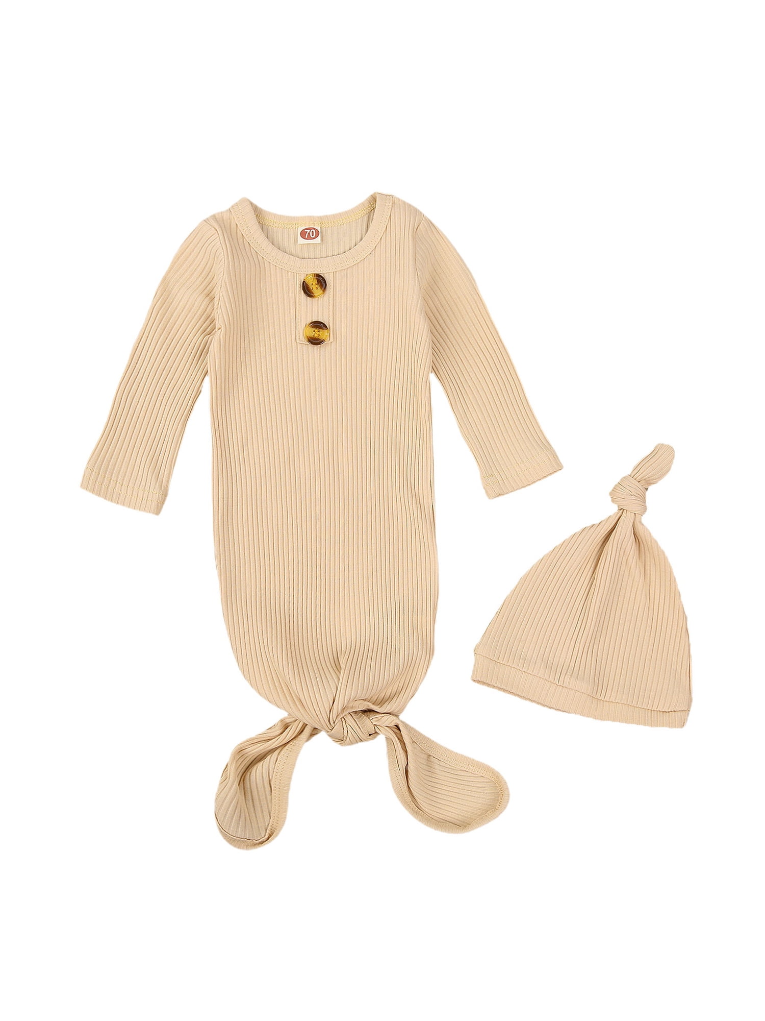 Newborn Infant Baby Girl Boy Knit Sleeper Gown Cotton Knotted Nightgown ...