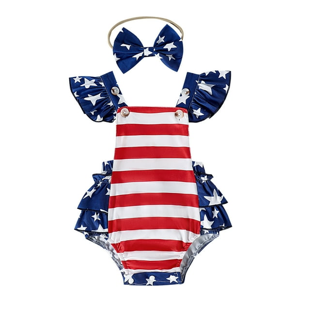 Newborn Infant Baby Girl Independence Day Layered Romper 4th of July Outfit with Headband ...