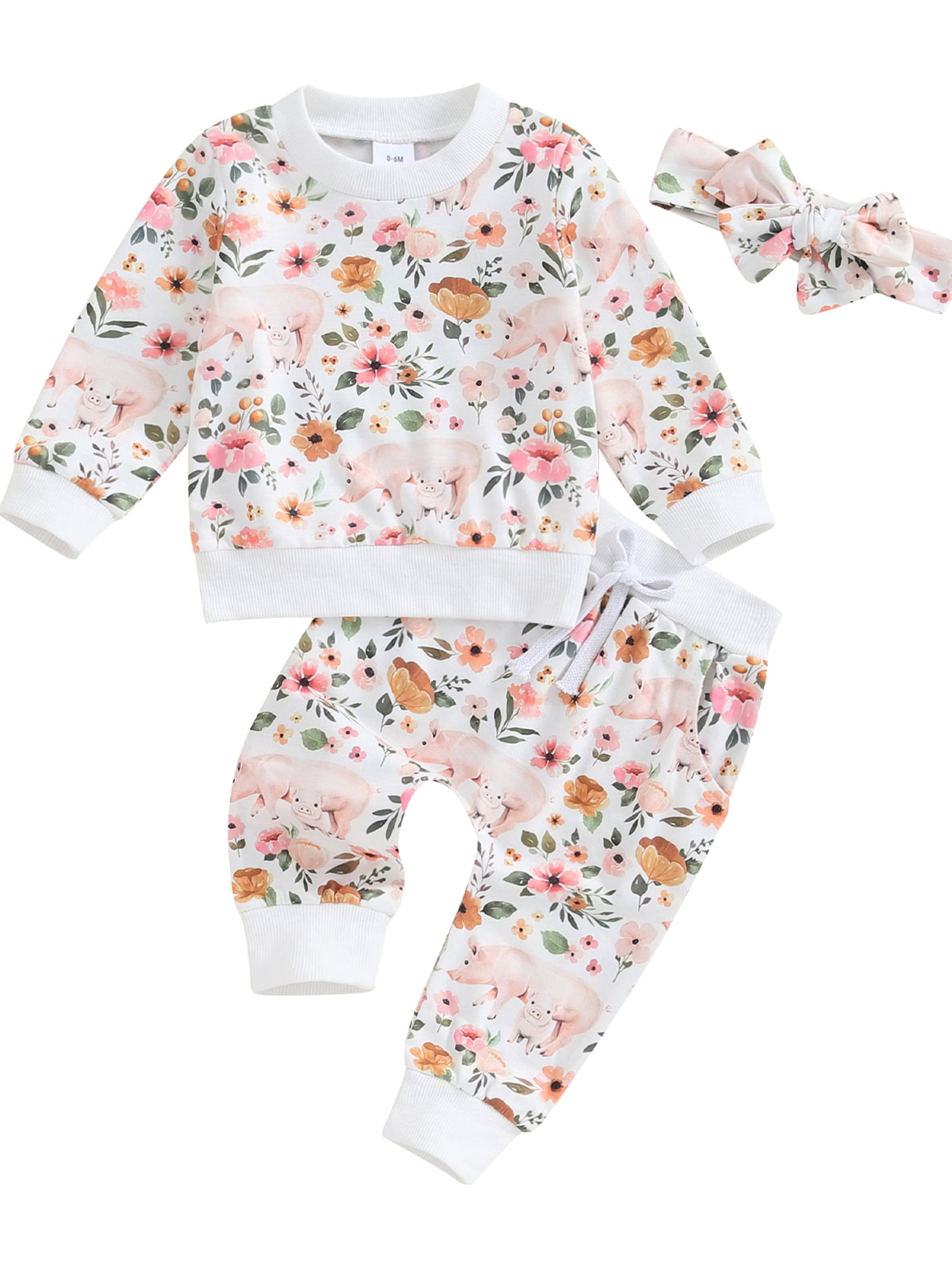 Newborn Infant Baby Girls Fall Outfits Set Pig Floral Print Sweatshirt ...