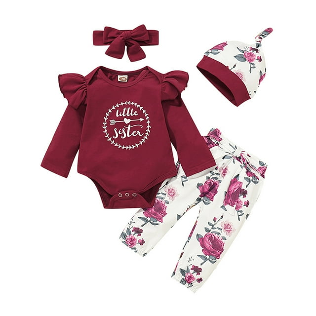 Newborn Infant Baby Girls Little Sister Romper Floral Pants Outfits ...