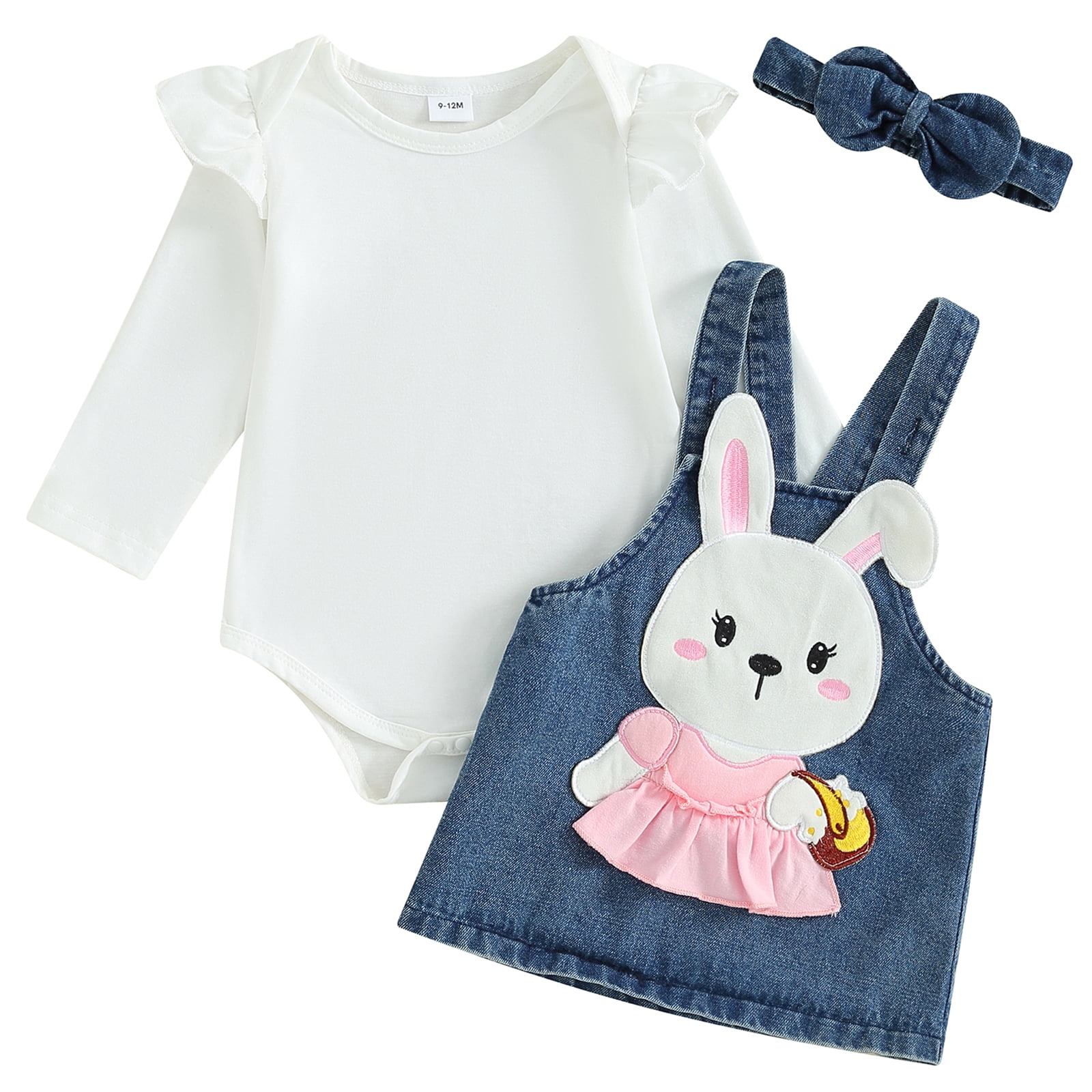 Newborn Infant Baby Girls Outfits Skirt Set Romper Rabbit Suspender ...