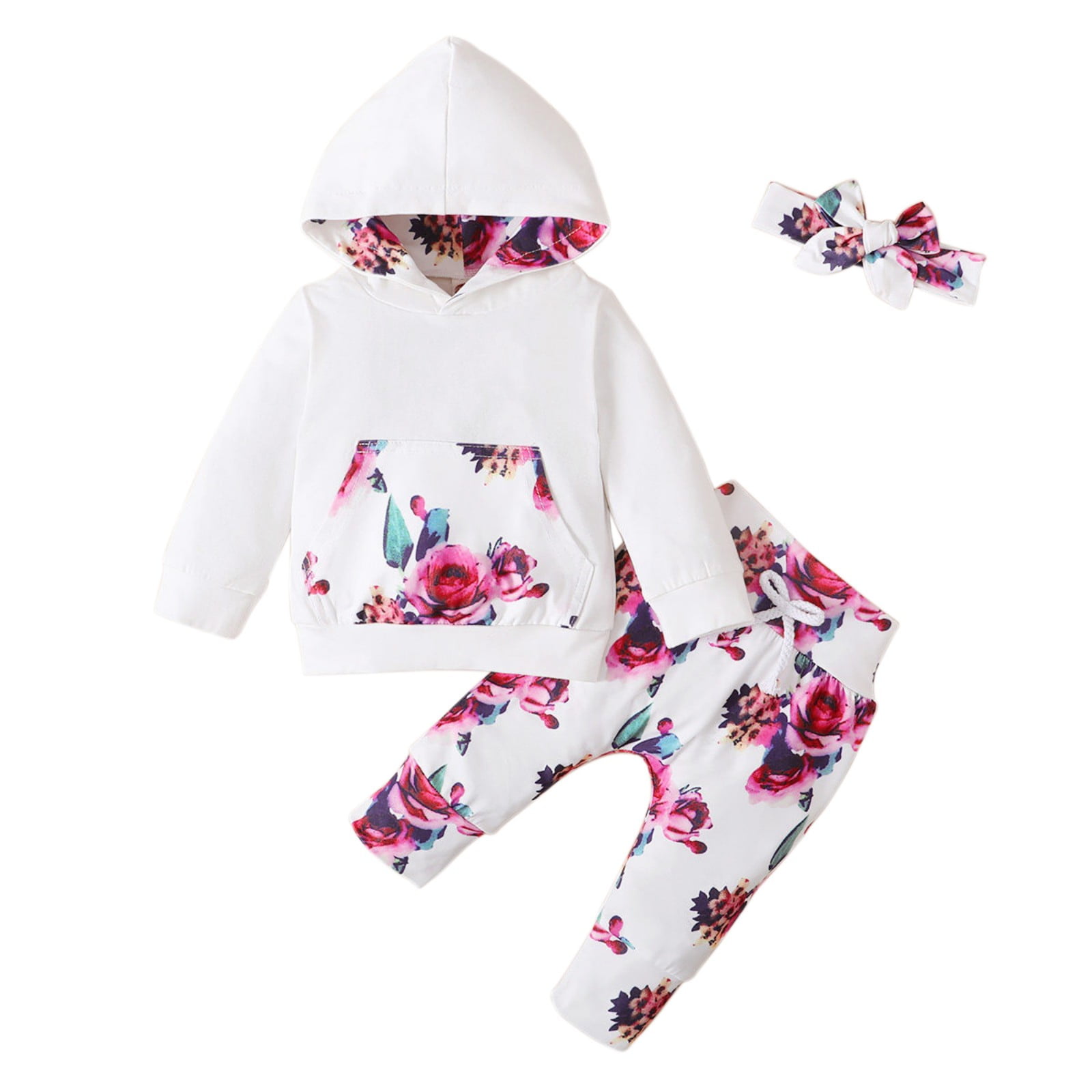 Newborn Infant Baby Girls Sweatshirts Print Flower Sweatsuit Hoodies ...