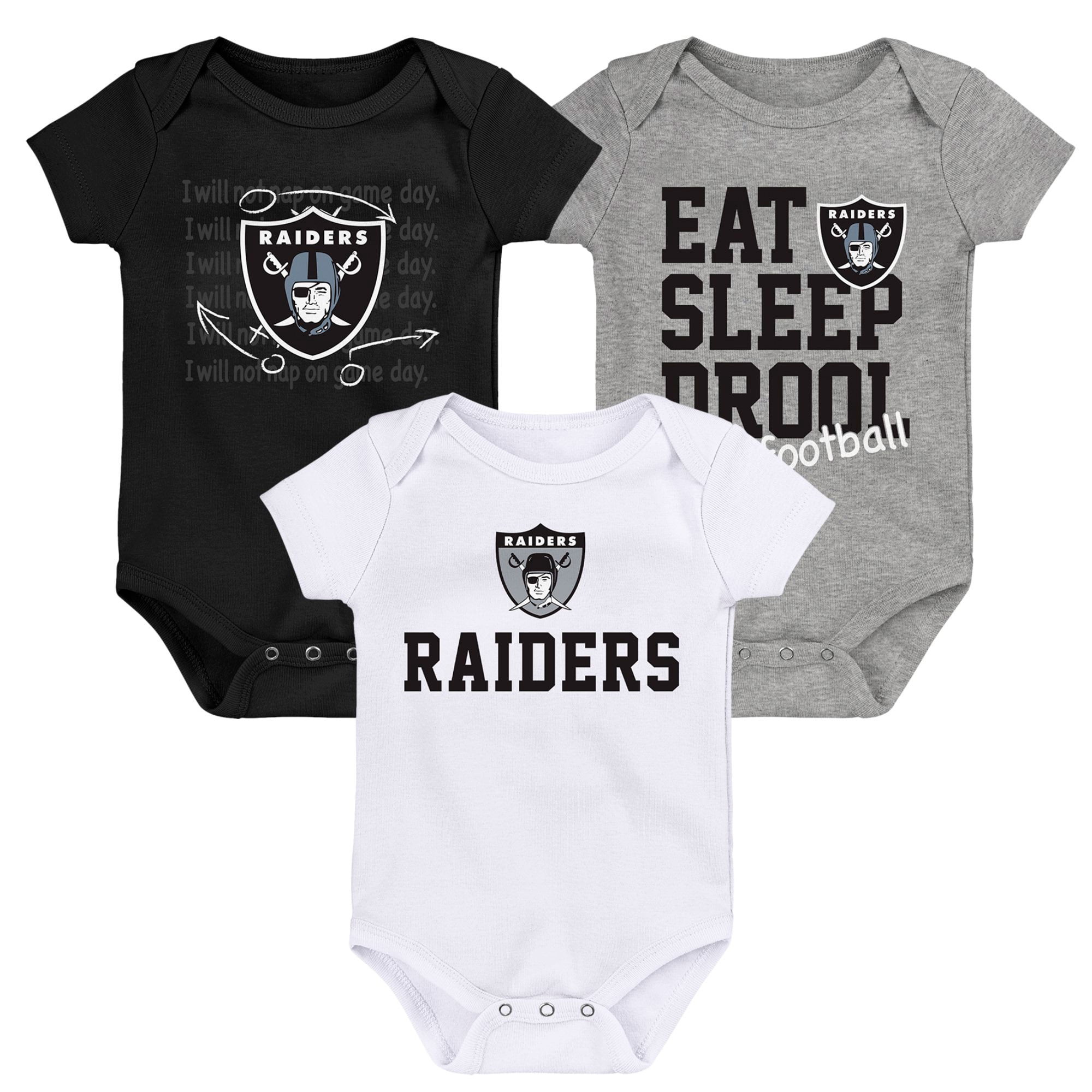 Newborn & Infant Black/White/Heather Gray Las Vegas Raiders Three-Pack ...