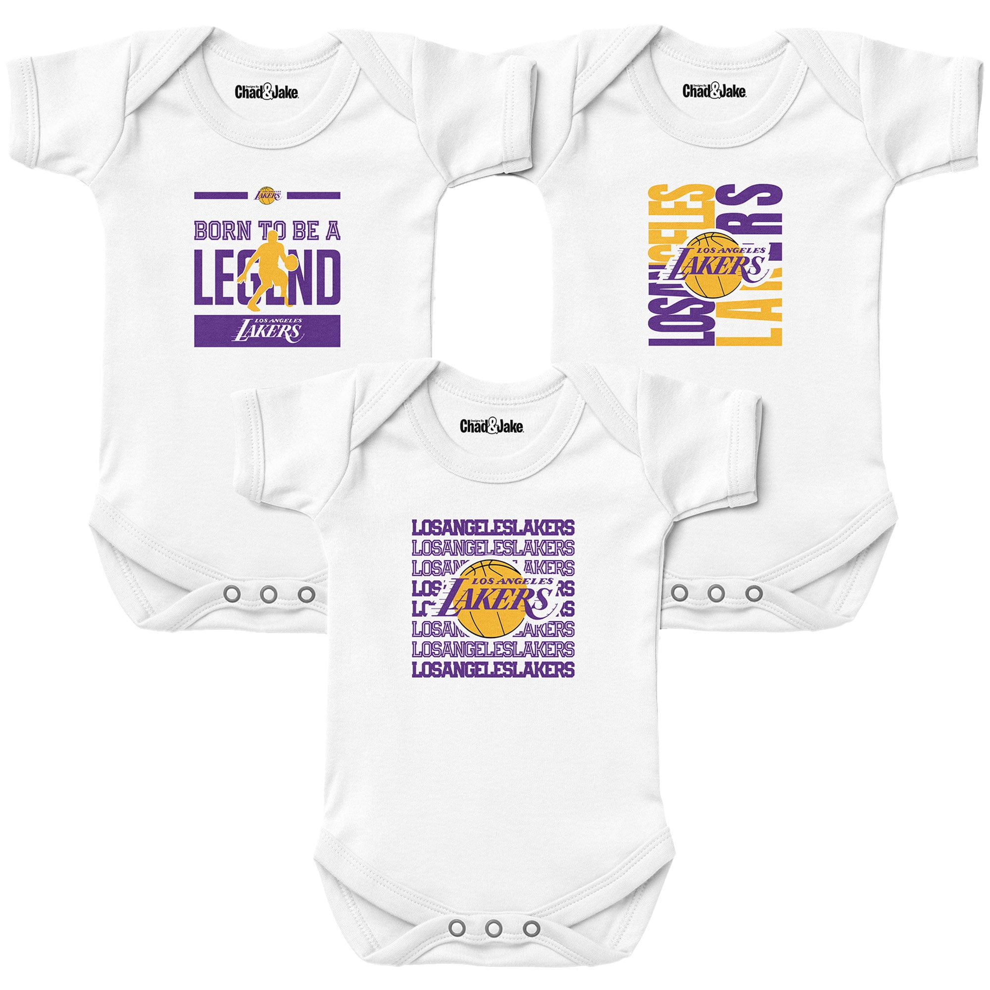 Newborn & Infant Chad & Jake White Los Angeles Lakers 3-Pack Bodysuit ...