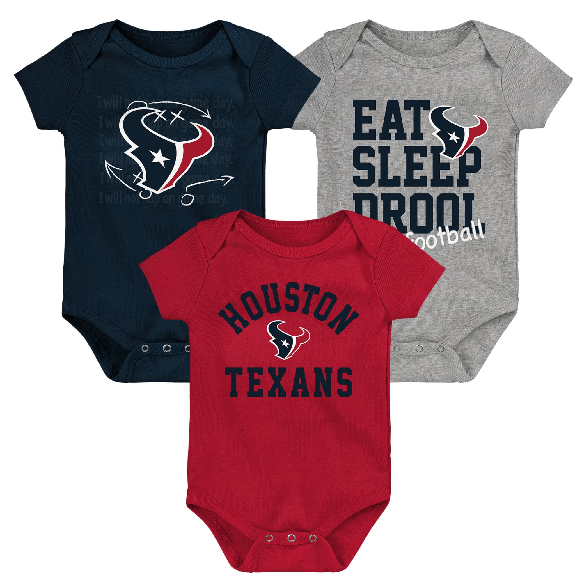 Newborn & Infant Navy/Red/Heather Gray Houston Texans Three-Pack Eat ...