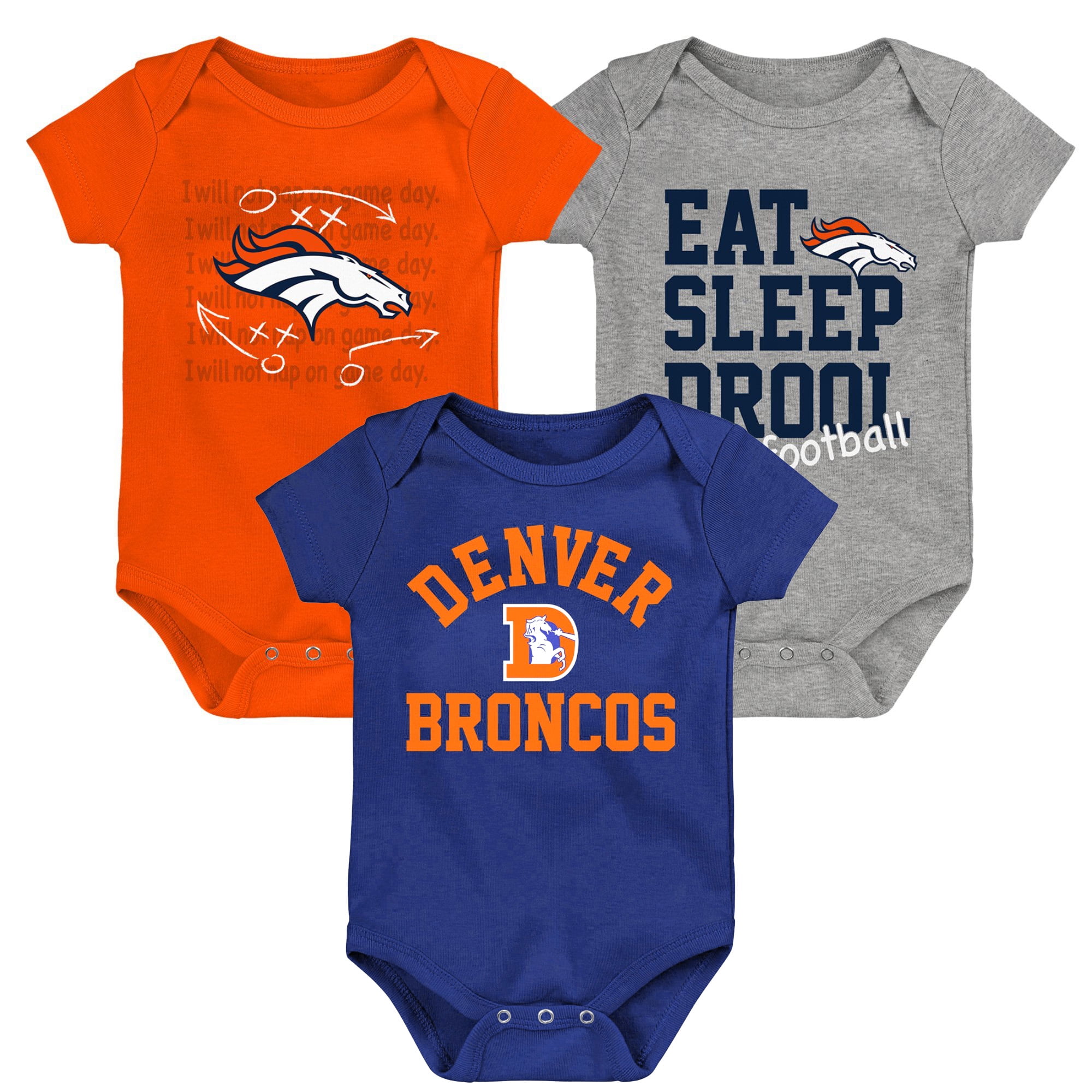 Newborn & Infant Orange/Navy/Heather Gray Denver Broncos Three-Pack Eat ...