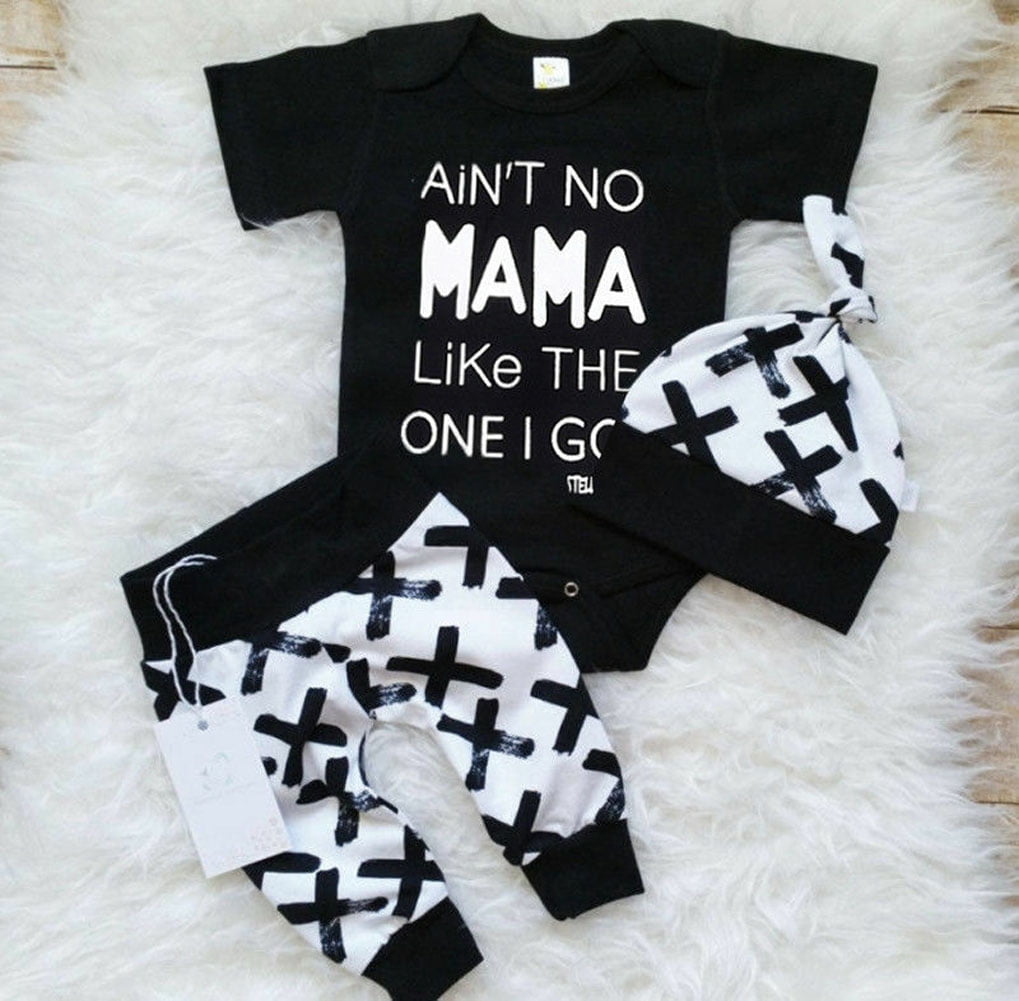 Newborn Kid Baby Boy 3pcs Clothes Jumpsuit Romper Bodysuit Pants Hat ...