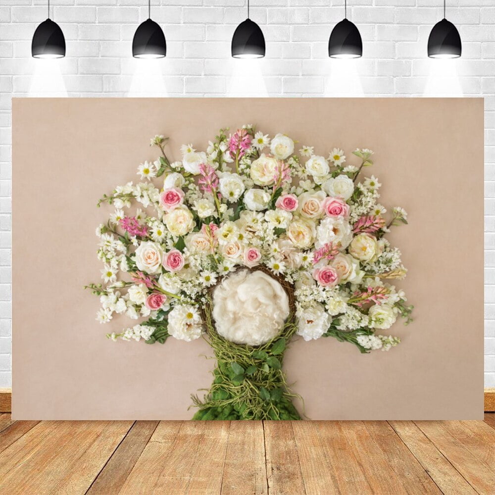 Newborn Kids Photocall Backdrop Flower Leaves Floor Sleeping Tree Baby ...
