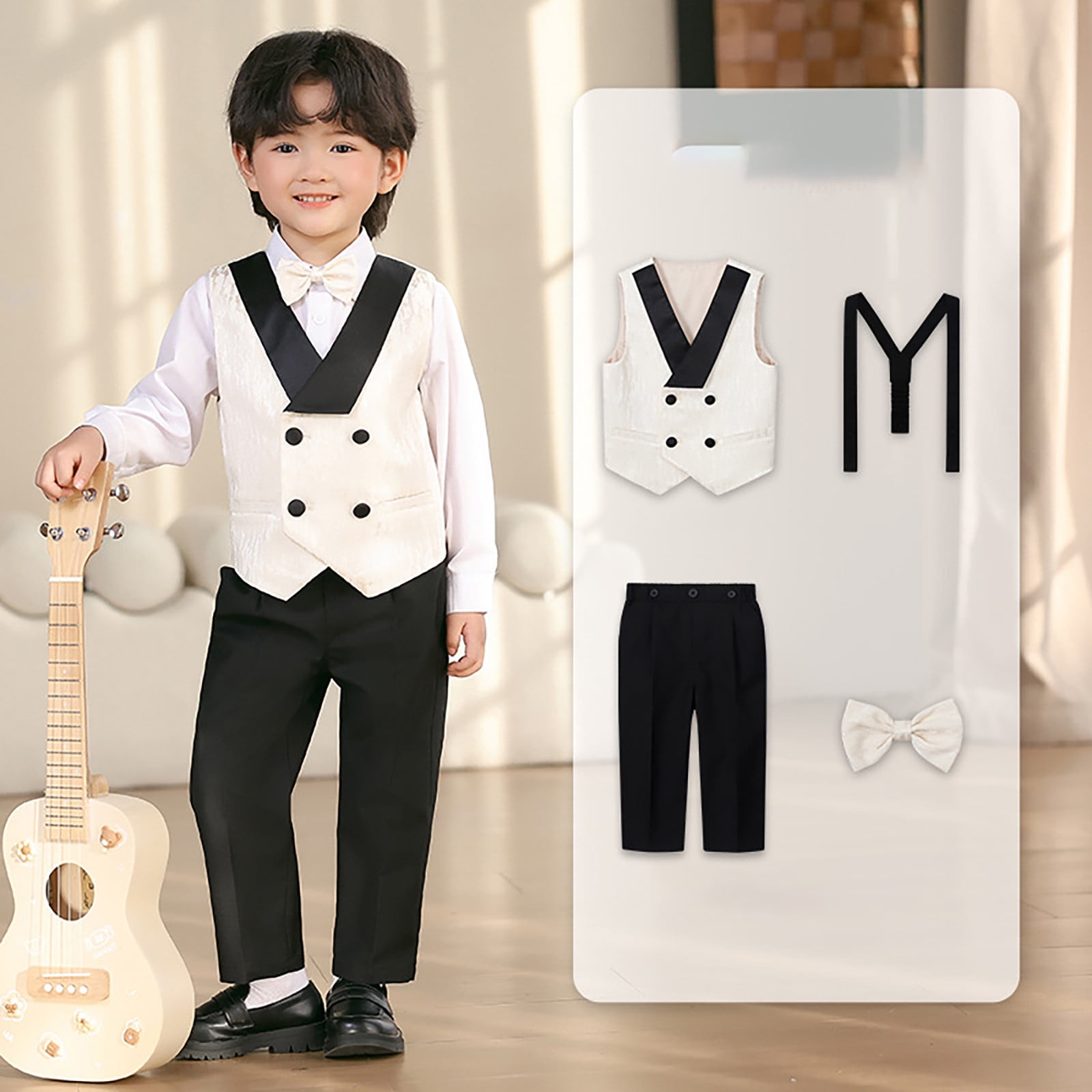 Newborn Outfit Boy Toddler Kids Boys Solid Suits 4 Piece Outfit Tuxedo ...