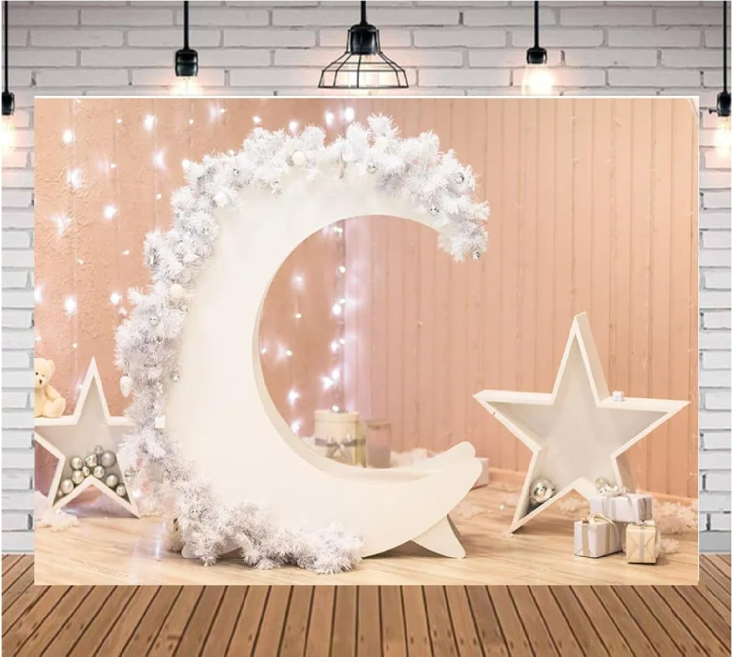 Newborn Portrait Backdrops Christmas Pink Wall White Moon Stars Gift ...