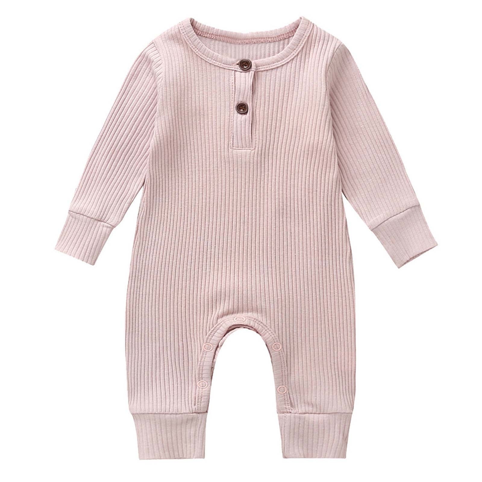 Newborn Toddler Baby Solid Romper Cotton Long Sleeve Button Down One ...