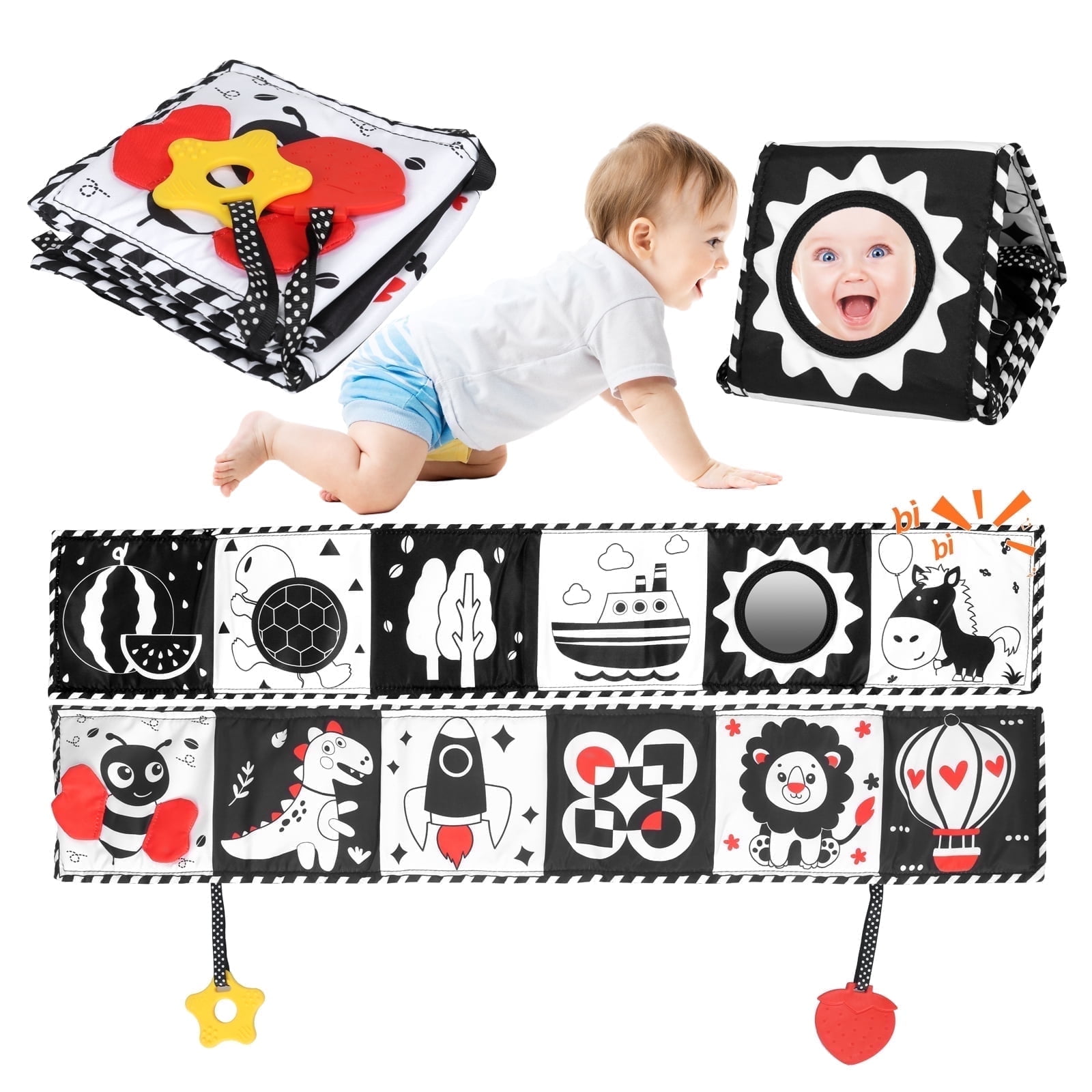 Newborn Toys, High Contrast Baby Books with Teether, Tummy Time Toys ...