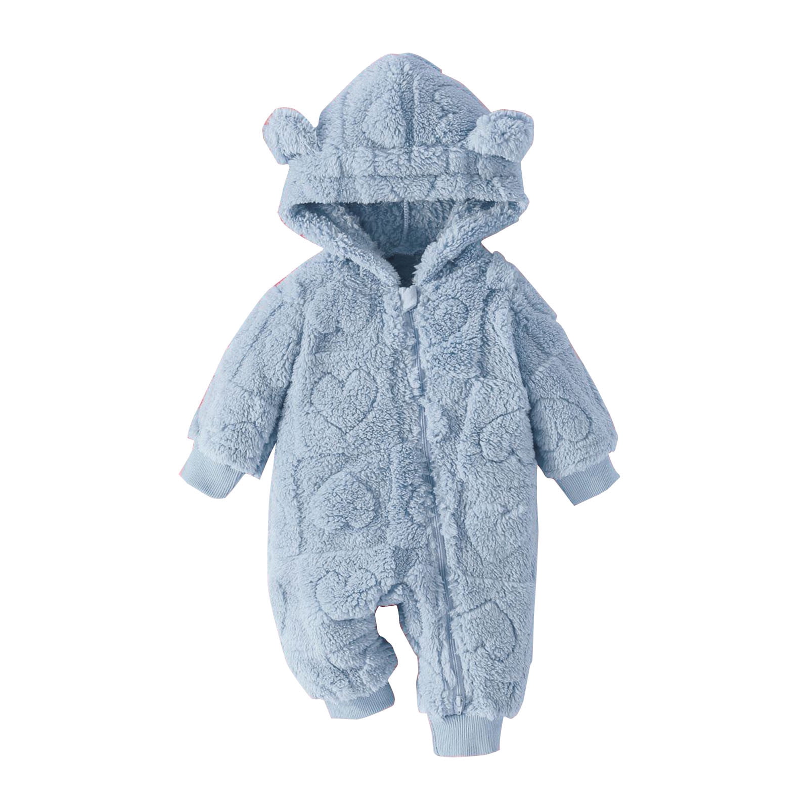 Newborn Winter Romper Zip up Long Sleeve Solid Color Bear Ears Winter ...