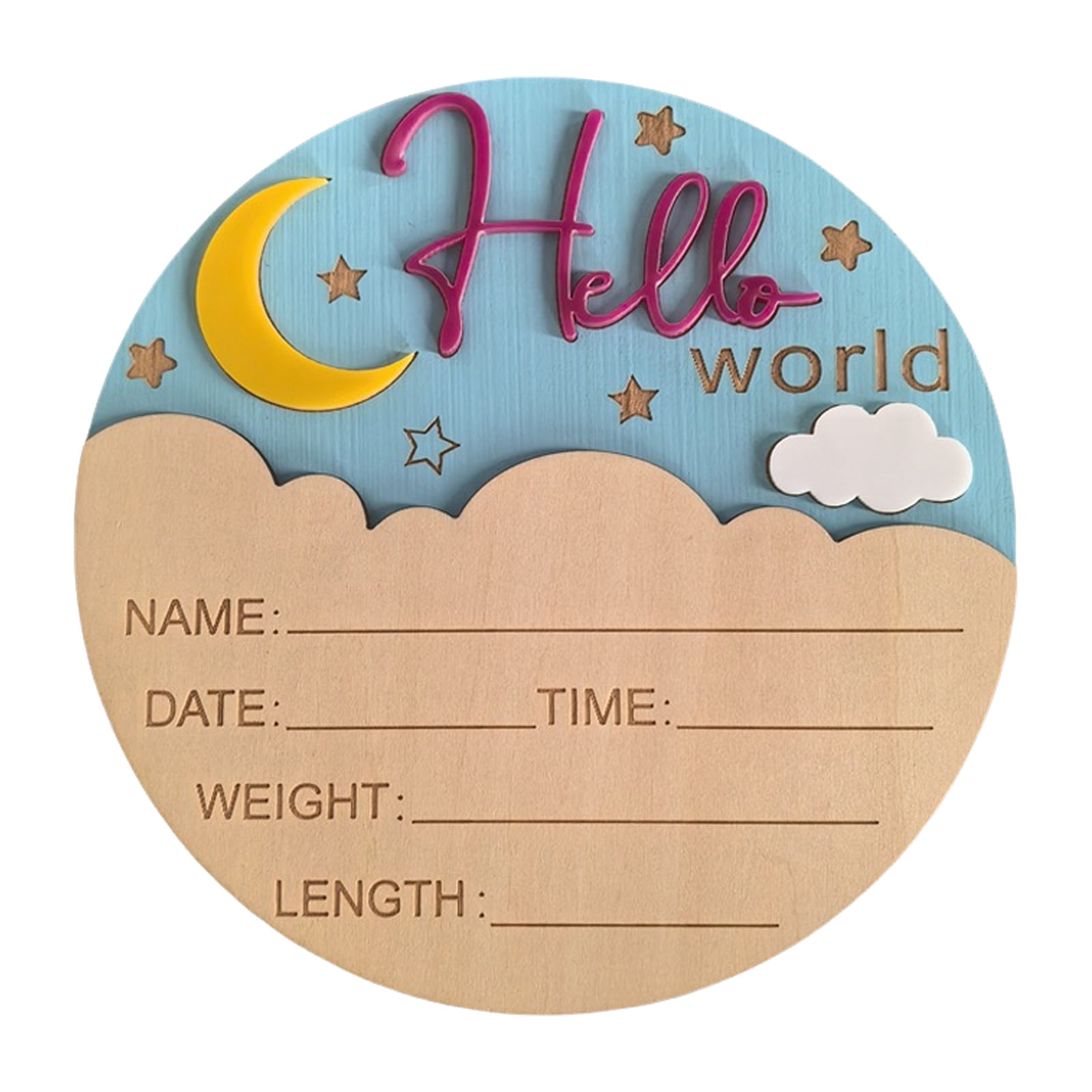 Newborns Birth Sign Natural Hardwood Announcement Board Round Shape for ...