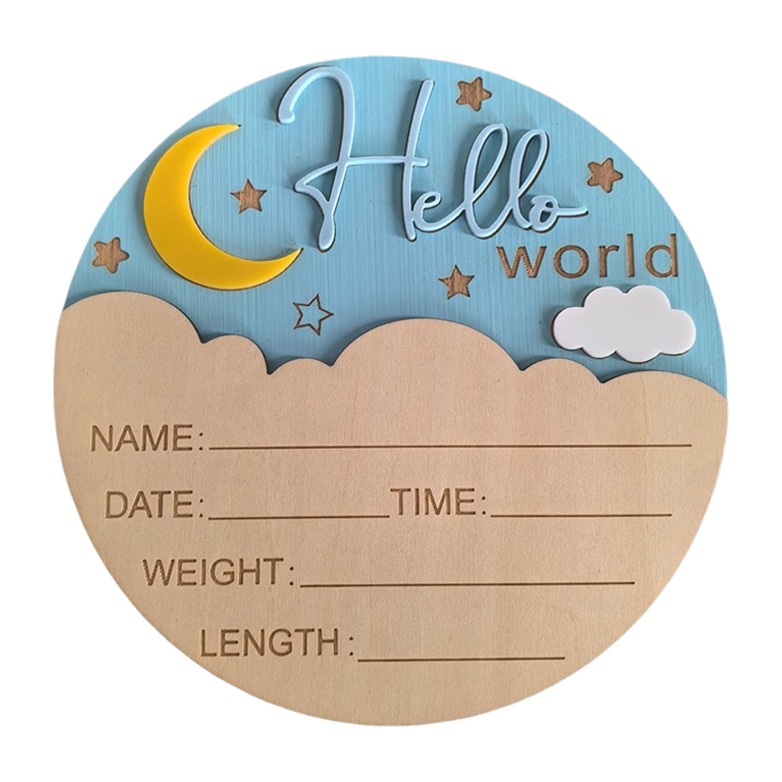 Newborns Birth Sign Natural Hardwood Announcement Board Round Shape for ...