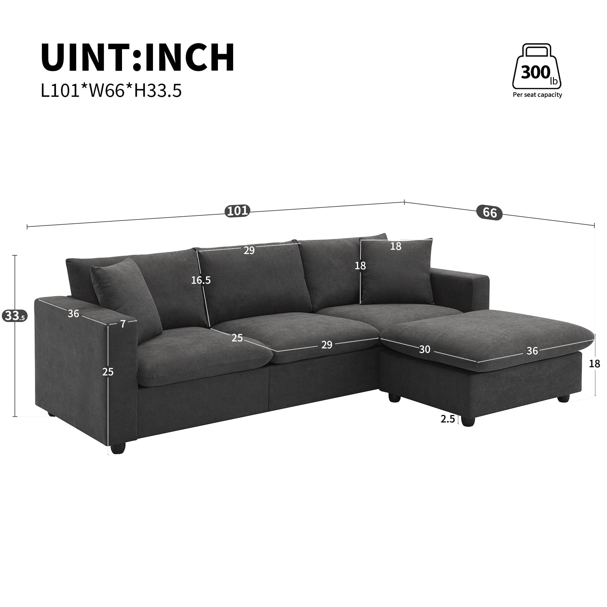 Newboti Furniture 100.4*64.6" Modern Sectional Sofa,L-shaped Couch Set ...
