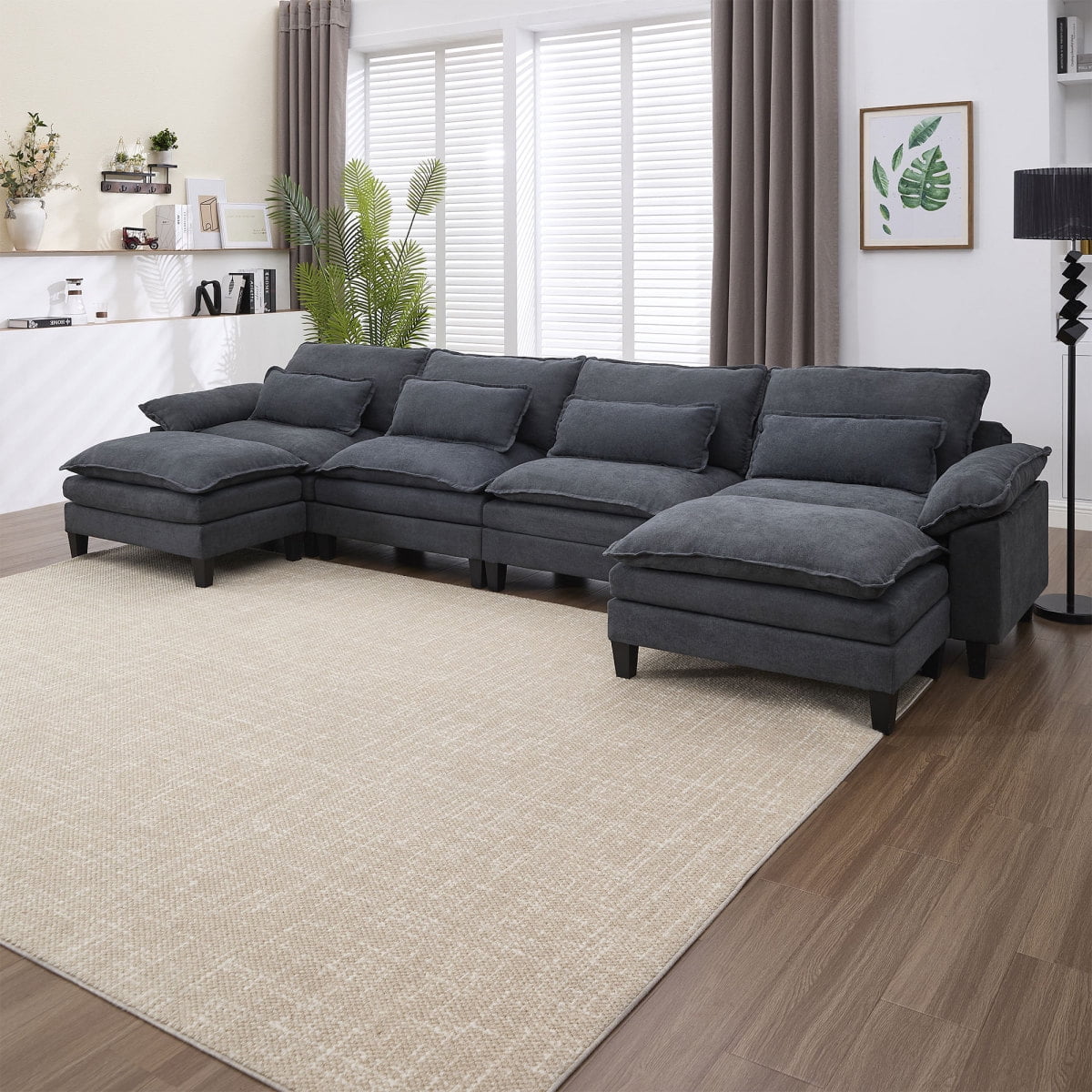 Newboti Furniture 154.8" Oversized Modular Sofa, Ice Velvet Large U ...