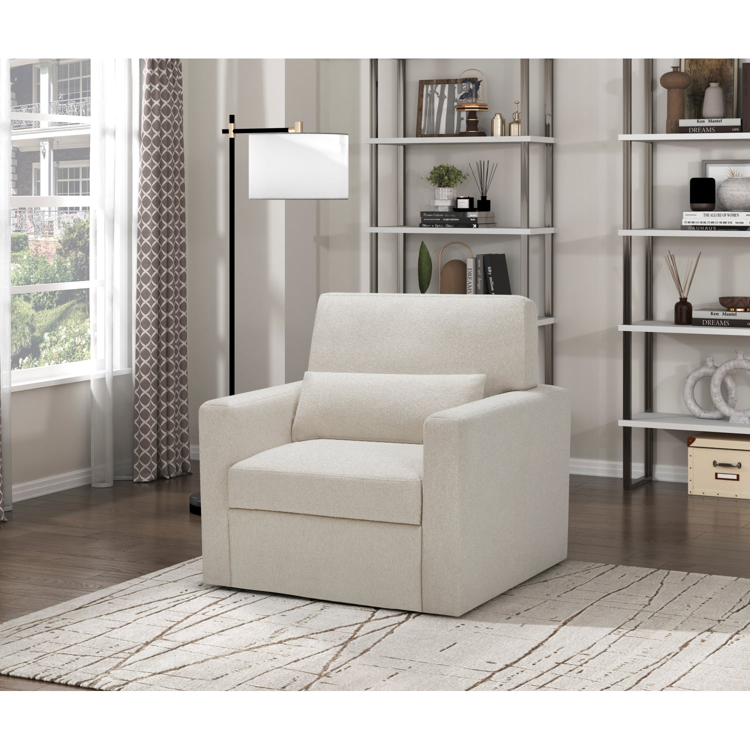 Newboti Furniture 1pc Swivel Chair Plush Cushioned Seat Beige Boucle ...