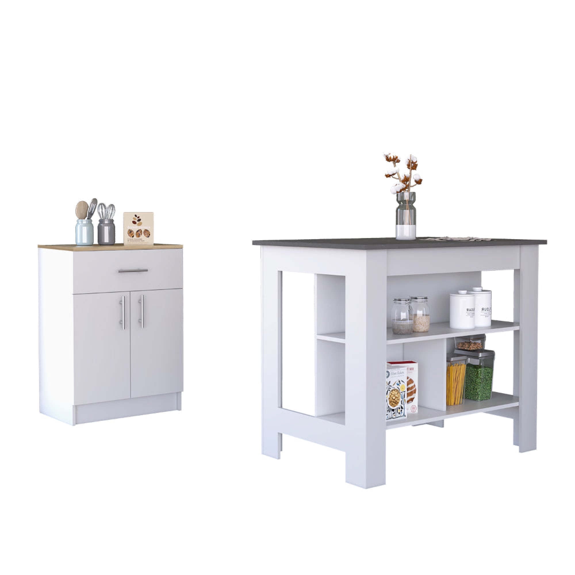 Newboti Furniture 2 Piece Kitchen Set, Kitchen Island & Pantry Cabinet ...