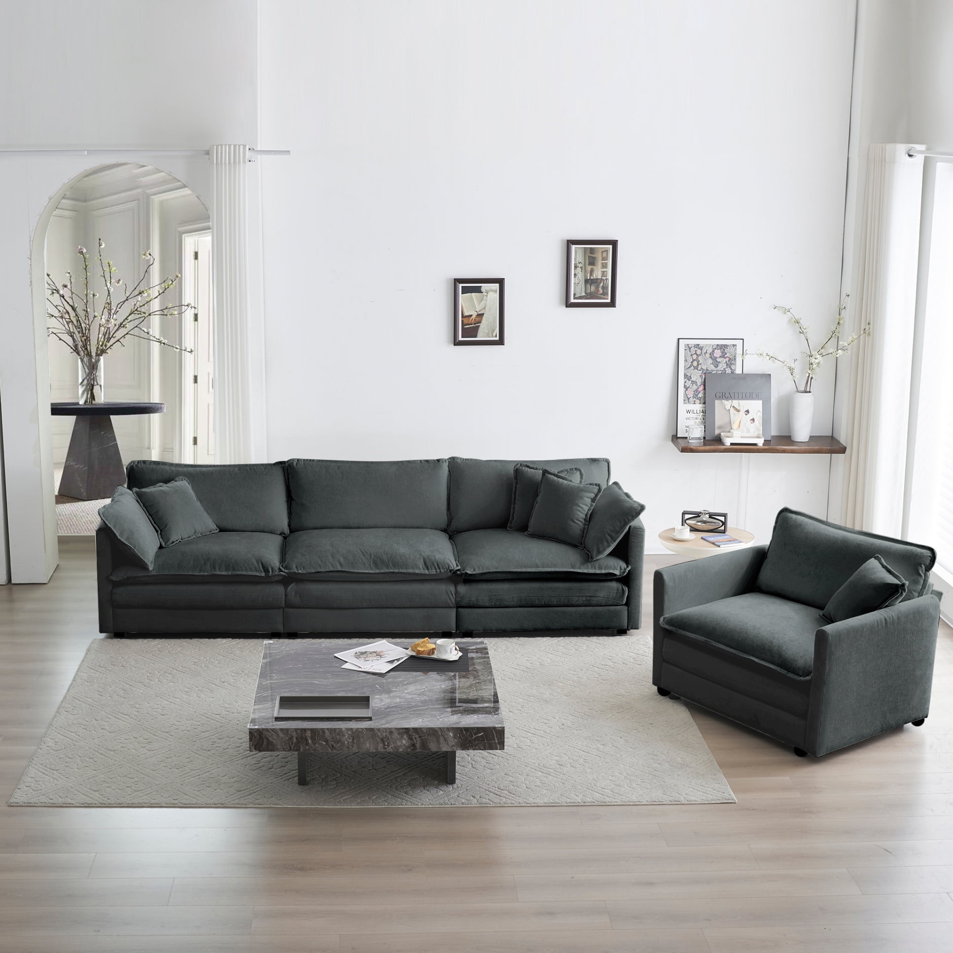 Newboti Furniture 2-Piece Upholstered Sofa, Living Room Sectional Sofa ...