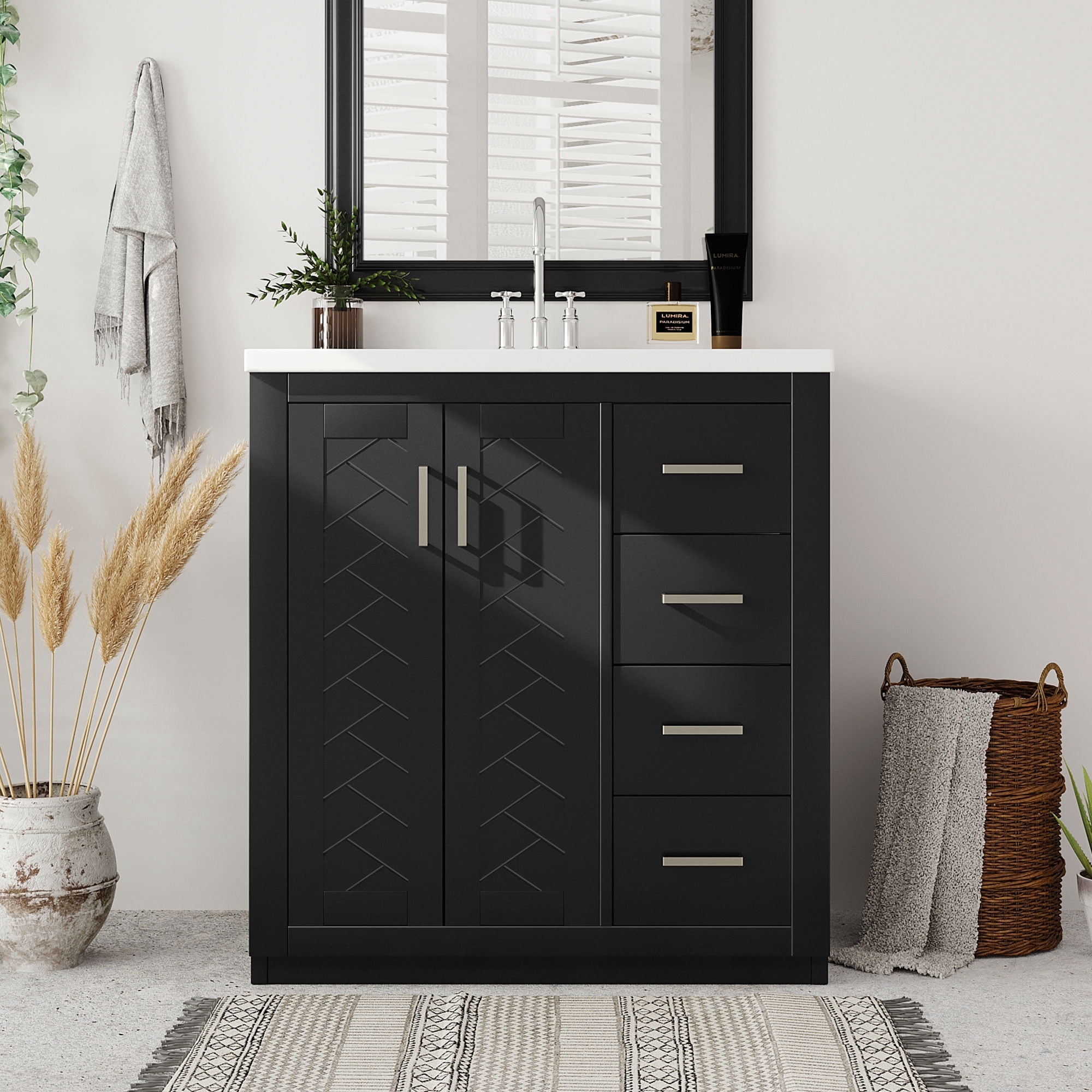 Newboti Furniture 30" Bathroom Vanity With Resin Sink Combo, Solid Wood ...
